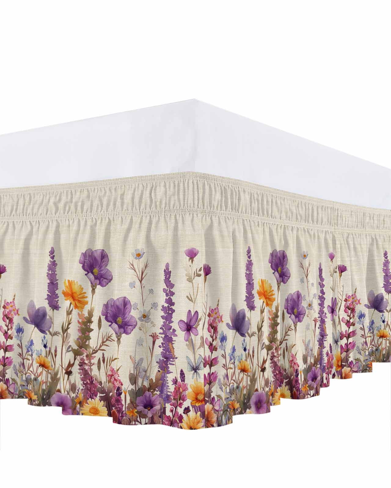 Purple Poppy Bed Skirt California King Size 16" Drop Lavender Gold ...