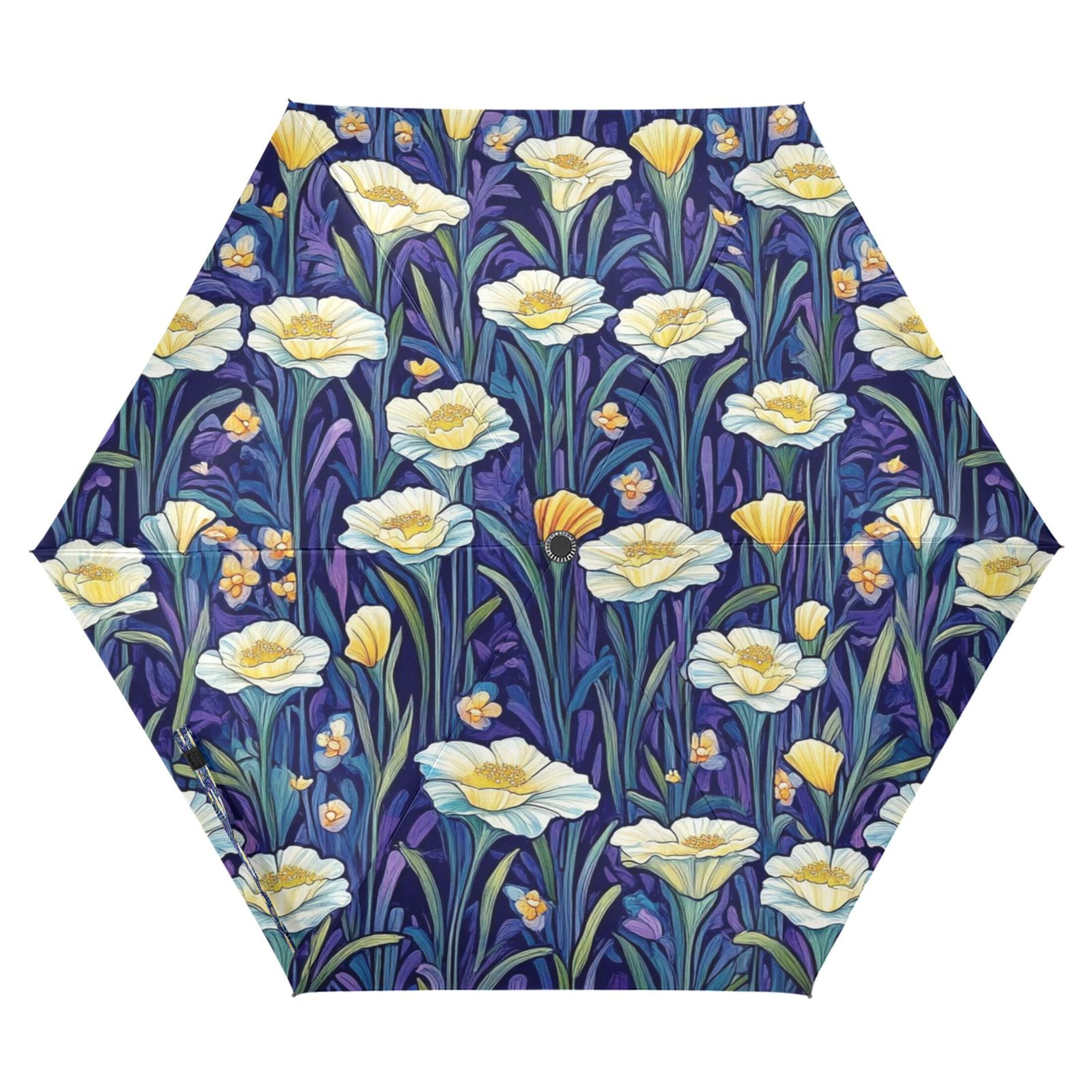 Purple Poppy Pattern Folding Umbrella UV50+ Waterproof Sun Protection ...