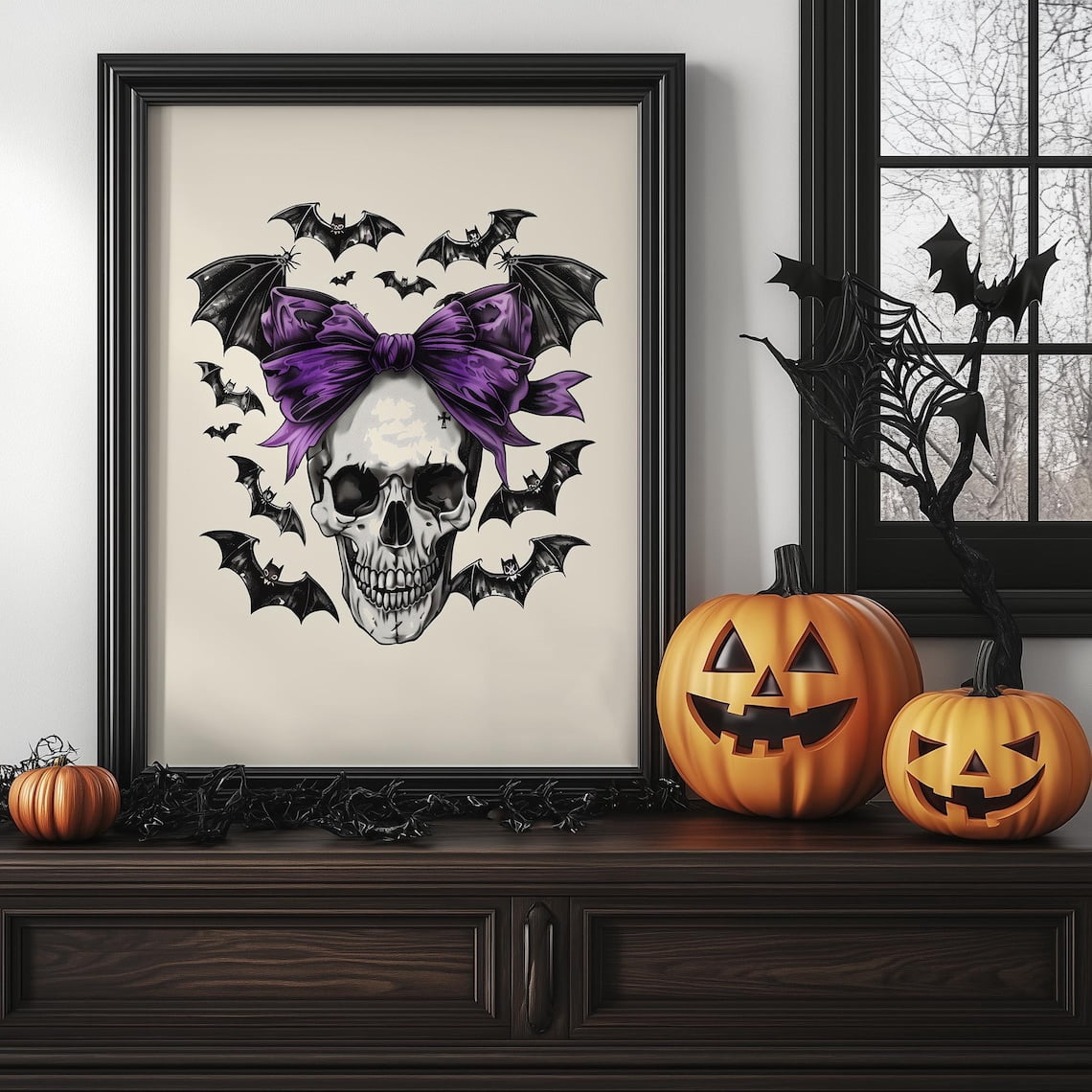 Purple Poster Scary Skeleton Art Dark Academia Decor Coquette Bow ...