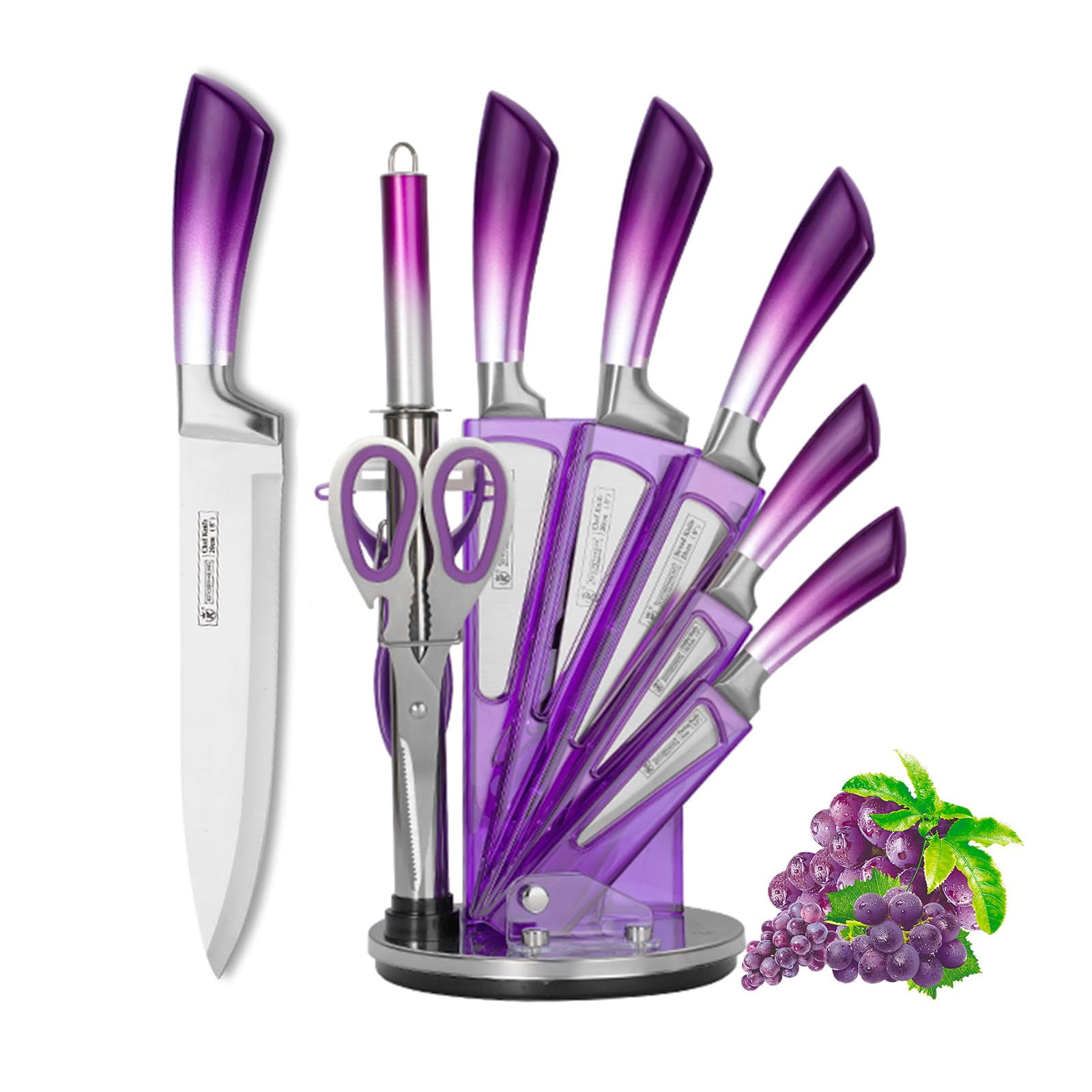 Purple Professional 9-Piece Kitchen Knife Set with Acrylic Block - Non ...