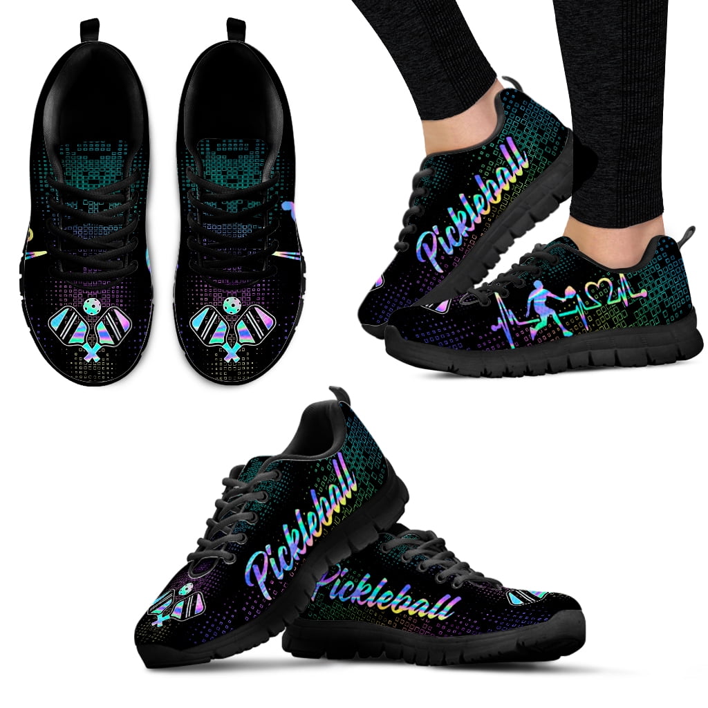 Purple Psychedelic Design Pickleball Hobby Shoes Black Lace-Up Outdoor ...