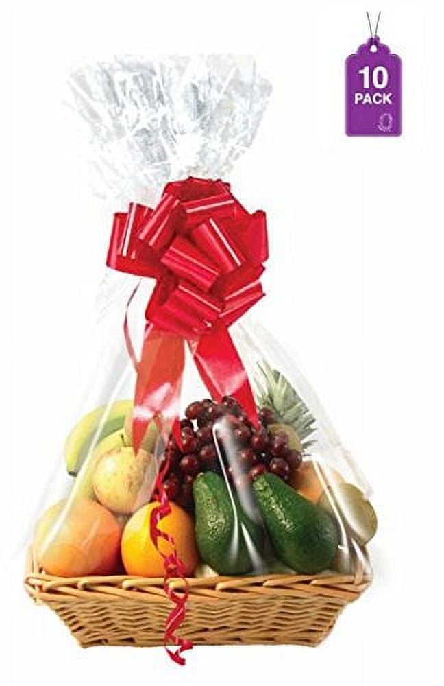 Purple Q Crafts Clear .. Basket Bags, 10 Pack .. Large Clear Cellophane ...