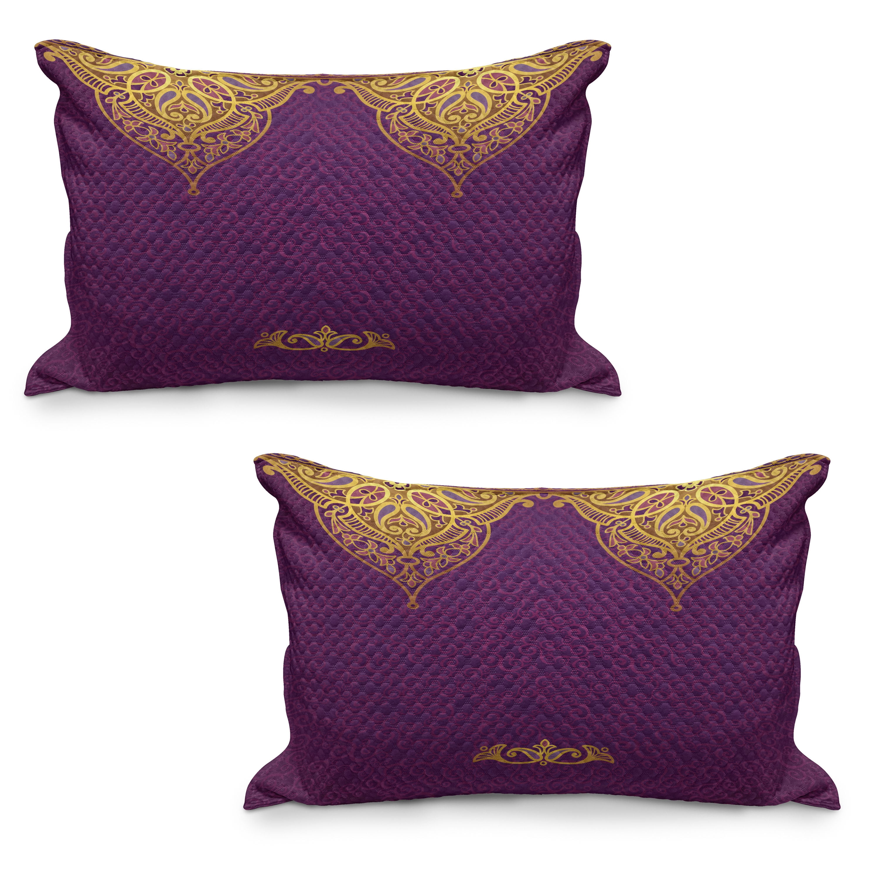 Purple Quilted Pillowcover Set of 2, East Oriental Royal Palace Patterns with Bohemian Style Art ...