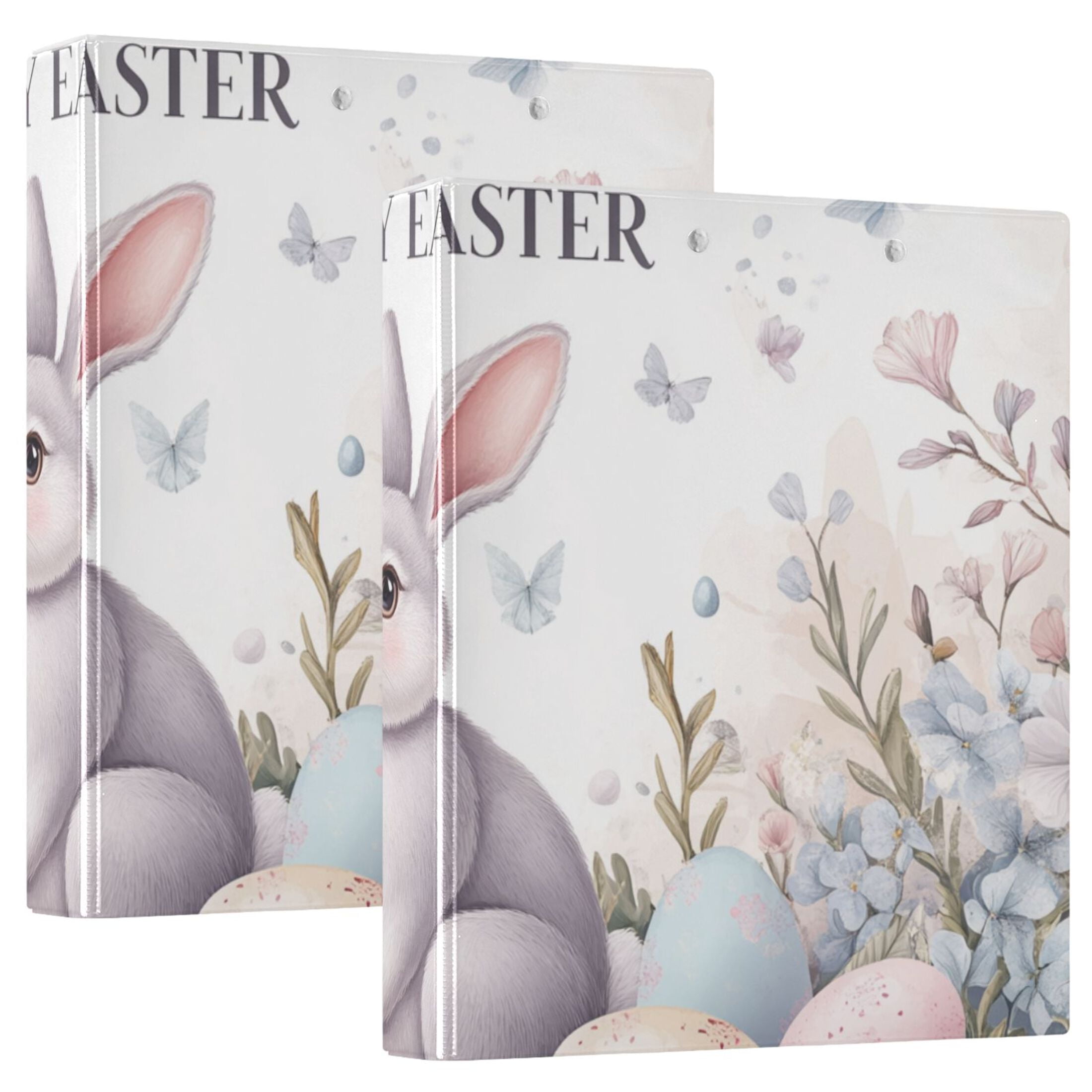 Purple Rabbit Easter Eggs Flowers Round Ring Binder 3 Rings 1.5 ...
