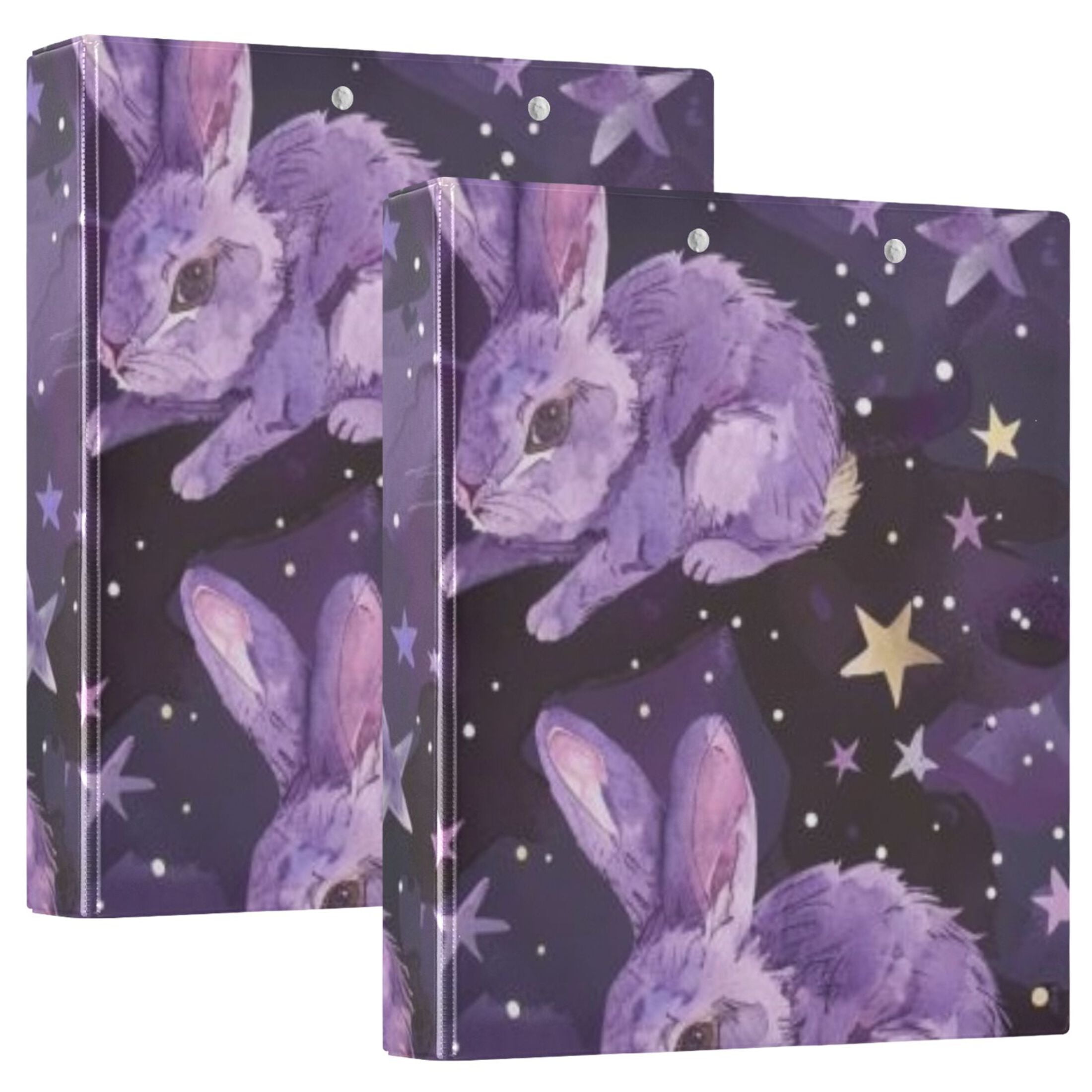 Purple Rabbits Stars 3 Ring Binders 1.5 inch Hardcover File Folders ...