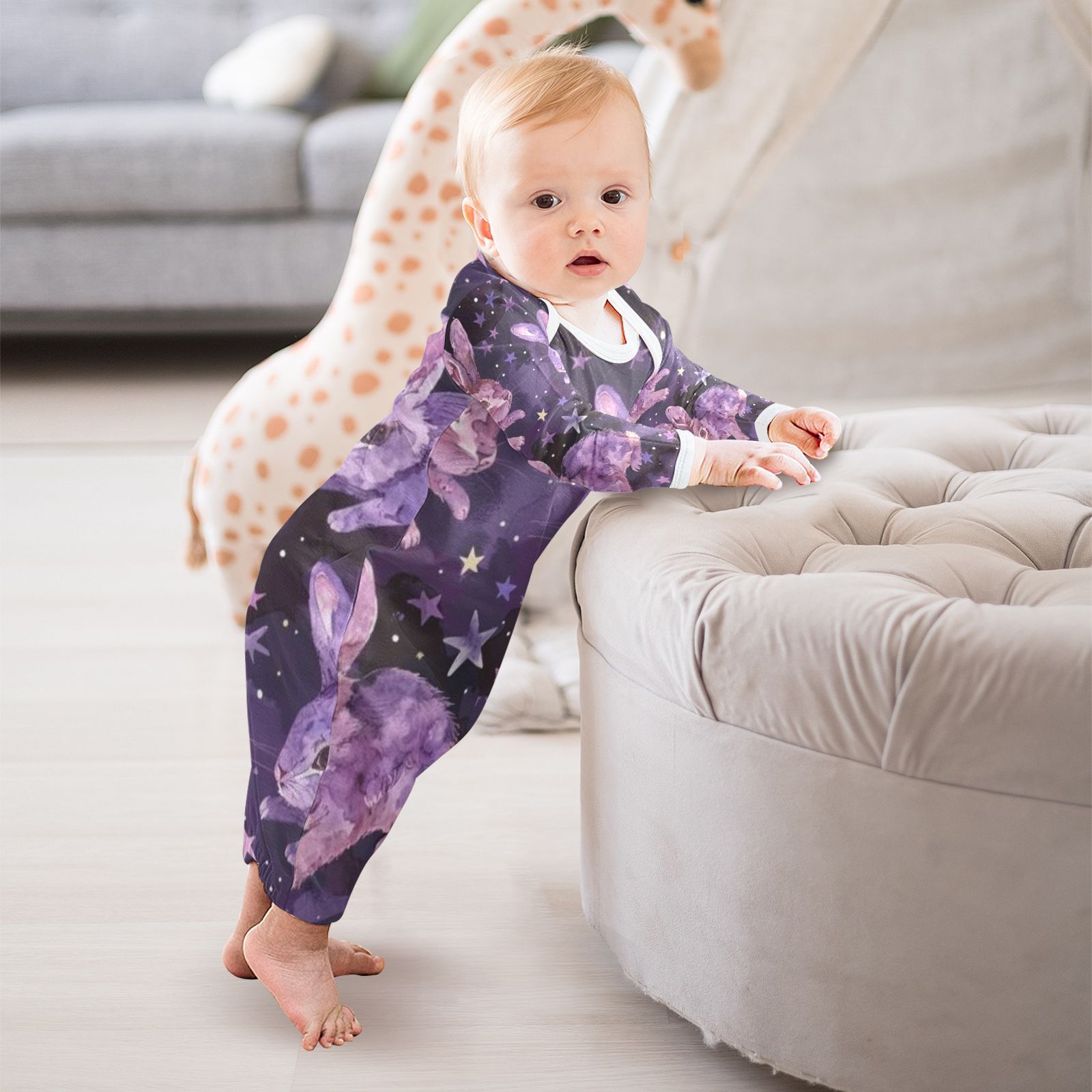 Purple Rabbits Stars Newborn Baby Sleeper Gowns Baby Nightdress Cotton ...