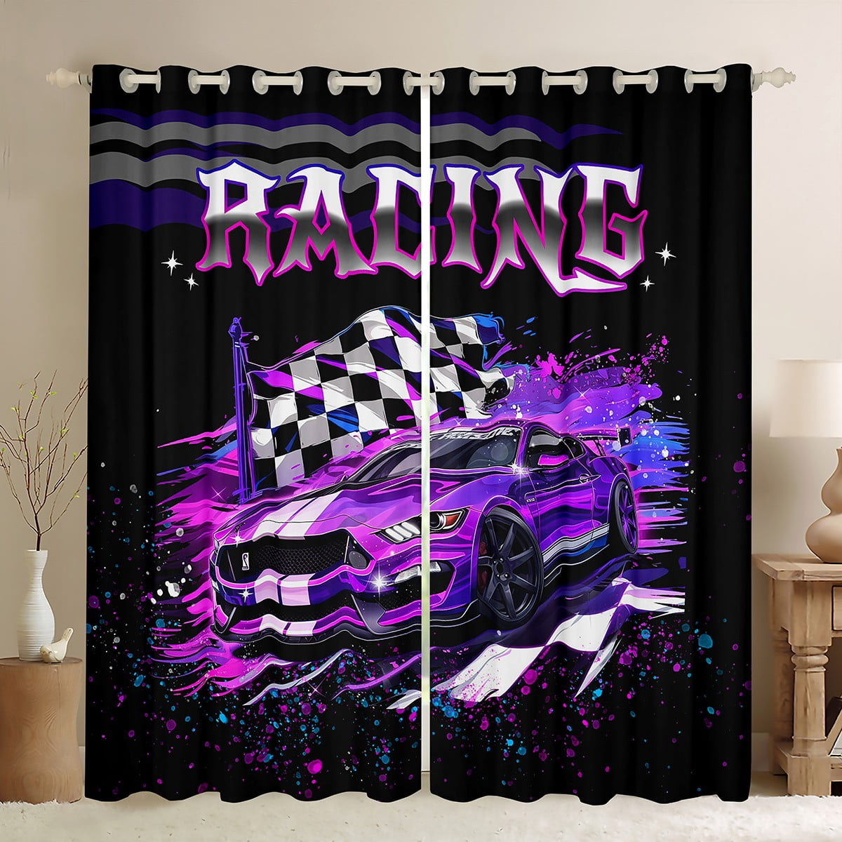 Purple Race Car Curtains & Drapes 42"Wx63"L Racing Car Blackout ...