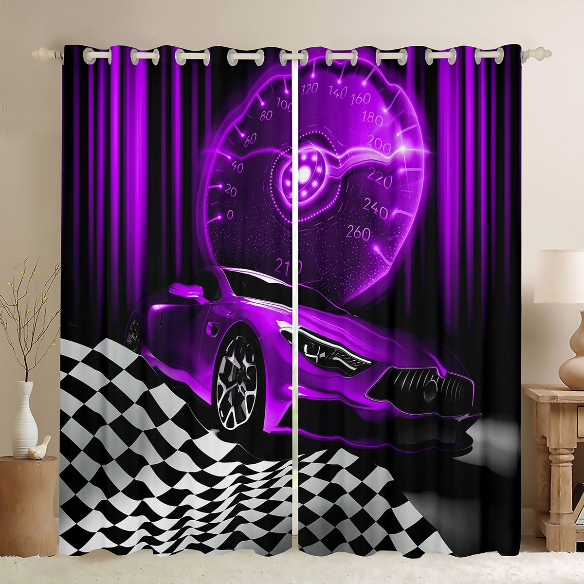 Purple Race Car Curtains & Drapes,Glitter Ombre Line Art Blackout ...