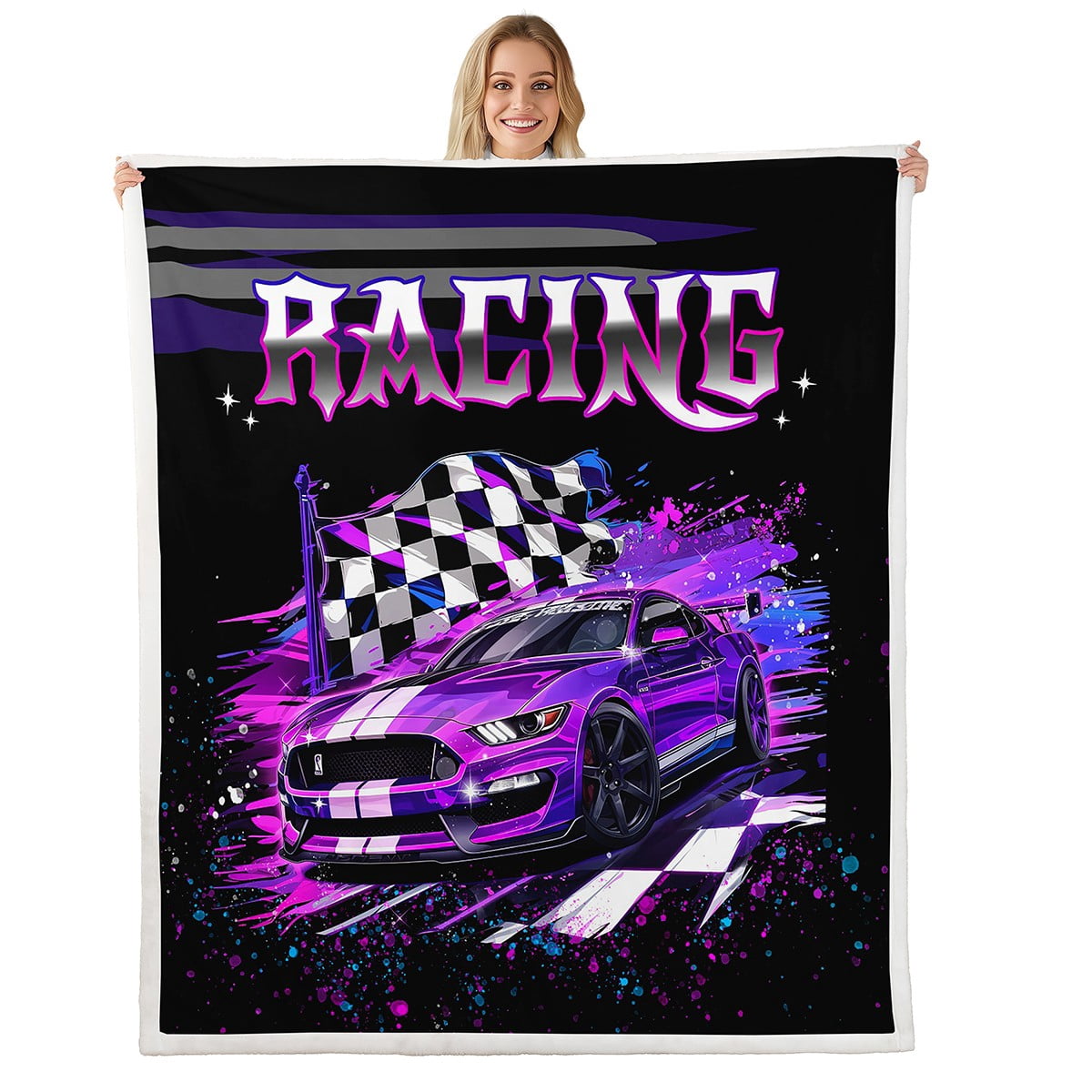 Purple Race Car Sherpa Blanket 30"X40" Racing Car Throw Blanket Sports ...