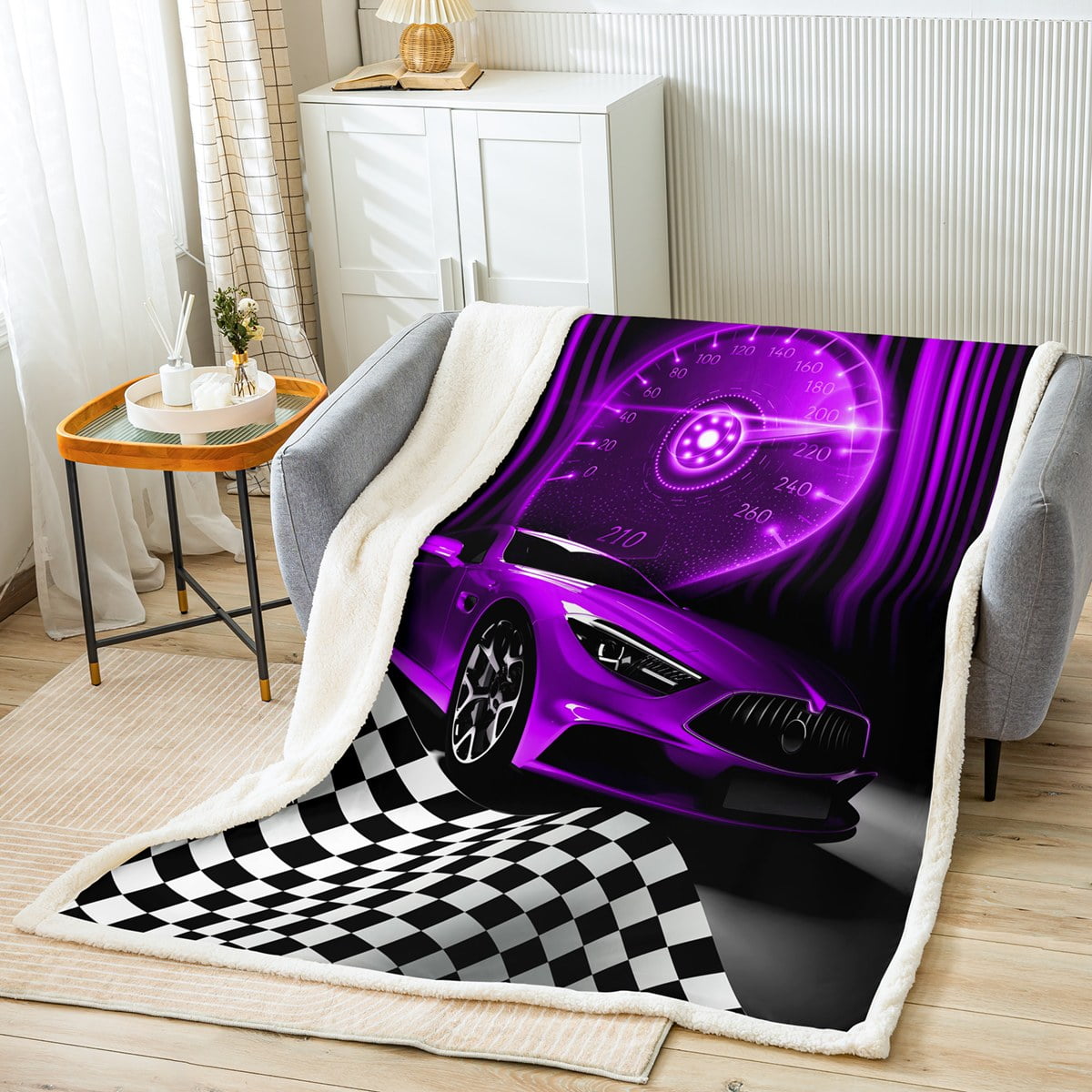Purple Race Car Throw Blanket for Kids Boys,Glitter Ombre Line Art ...