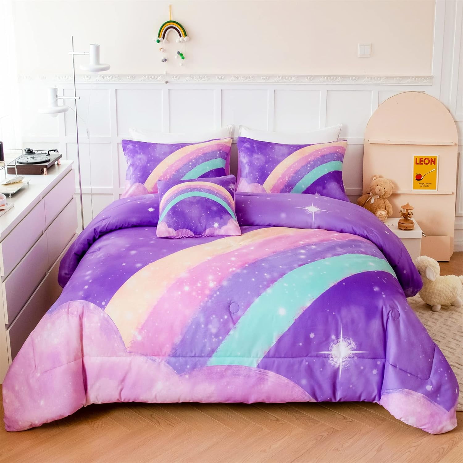 Purple Rainbow Girls Comforter Set Twin, 6 Pieces Gradient Glitter ...