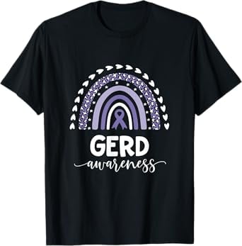 Purple Rainbow Ribbon Support GERD Acid Reflux Awareness T-Shirt ...