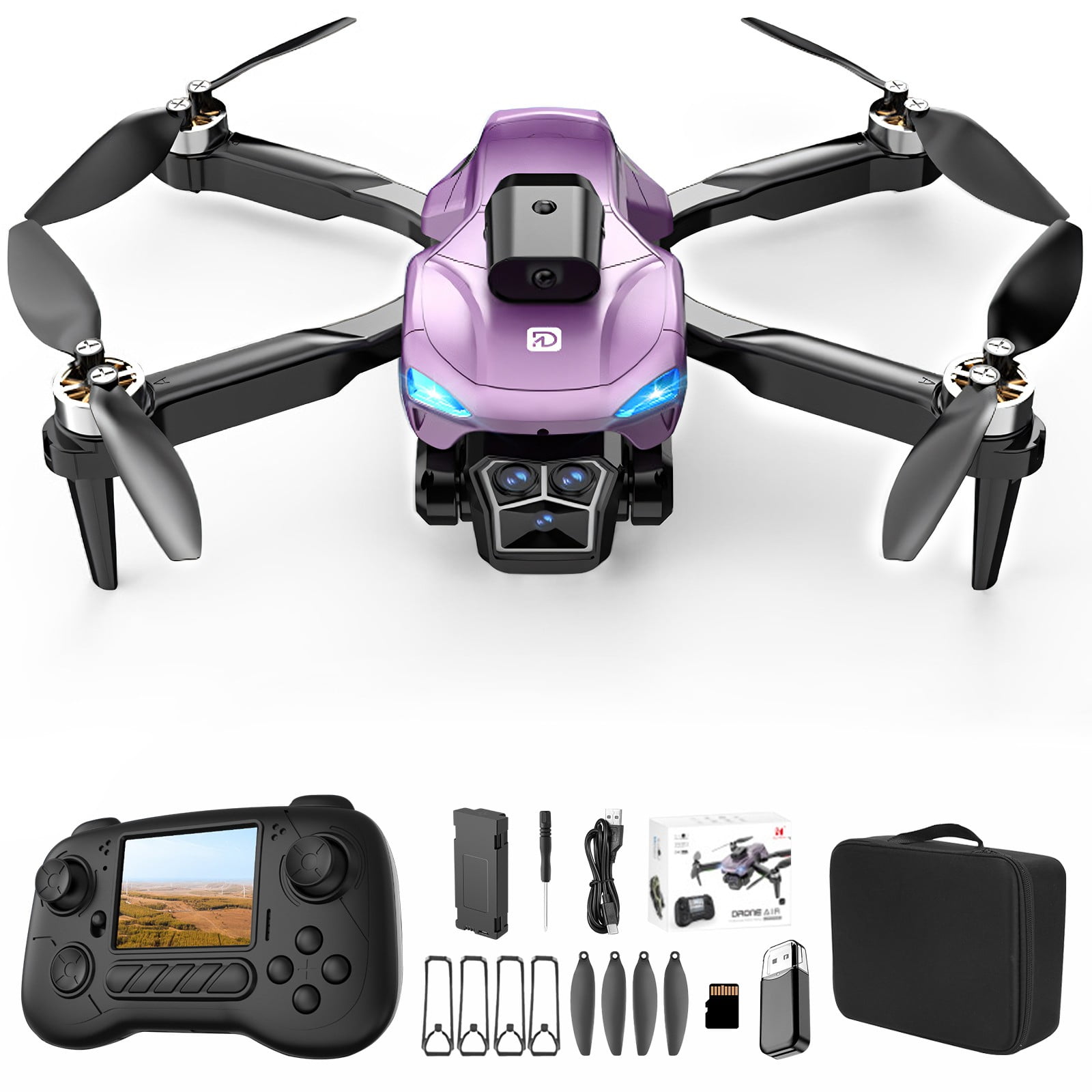 Purple Rc Drone With Screen Remote Control, Brushless Motor, 1080P ...