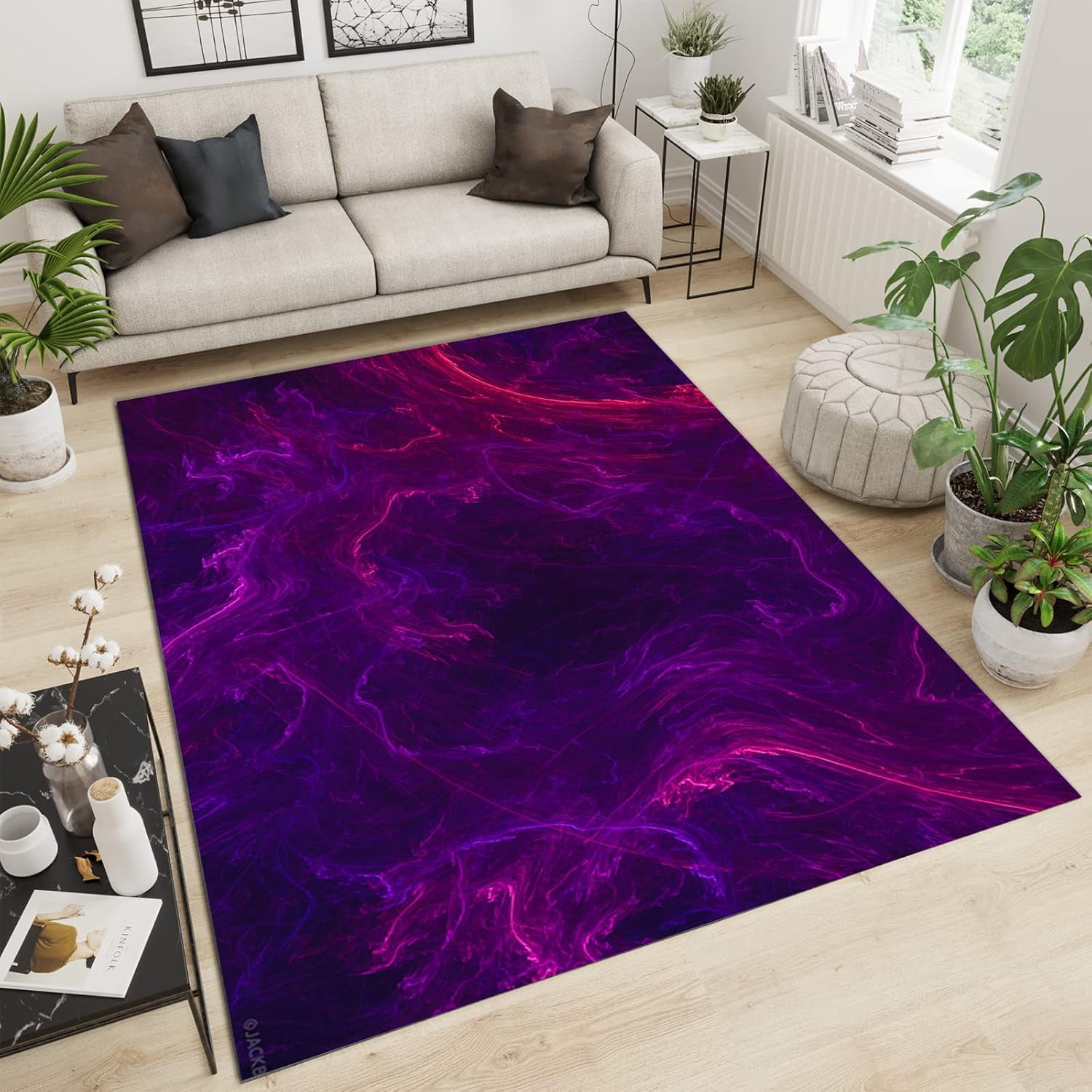 Purple Red Lines Area Rugs, 3D Mysterious Gradient Pattern Area Carpet ...