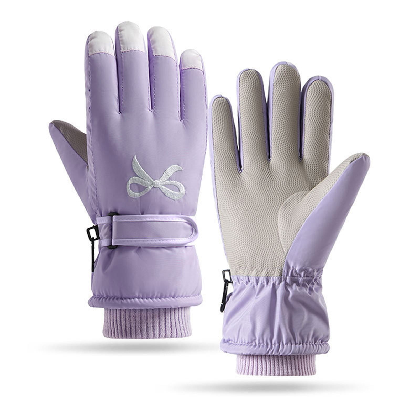 Purple Reflective Ski Gloves With Thermal Insulation For Cold Weather ...