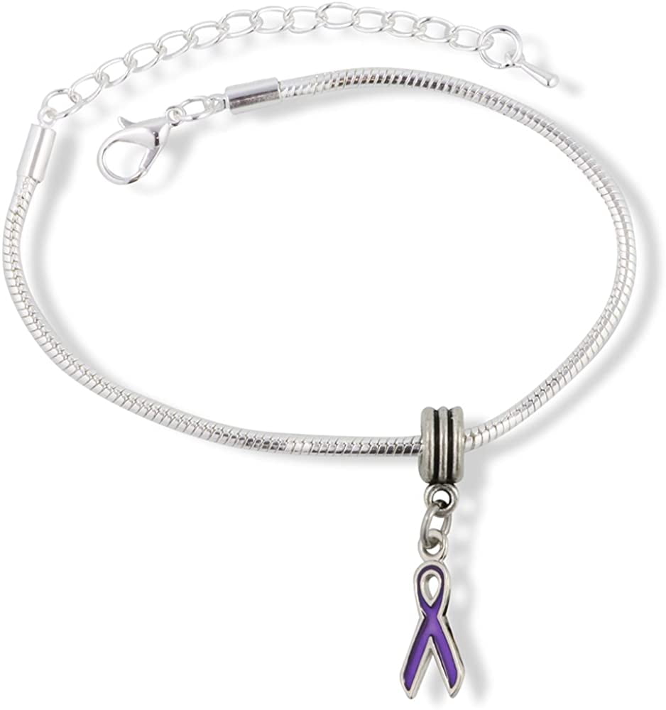 Purple Ribbon Cancer Alzheimer Crohn Animal Abuse Snake Chain Charm ...