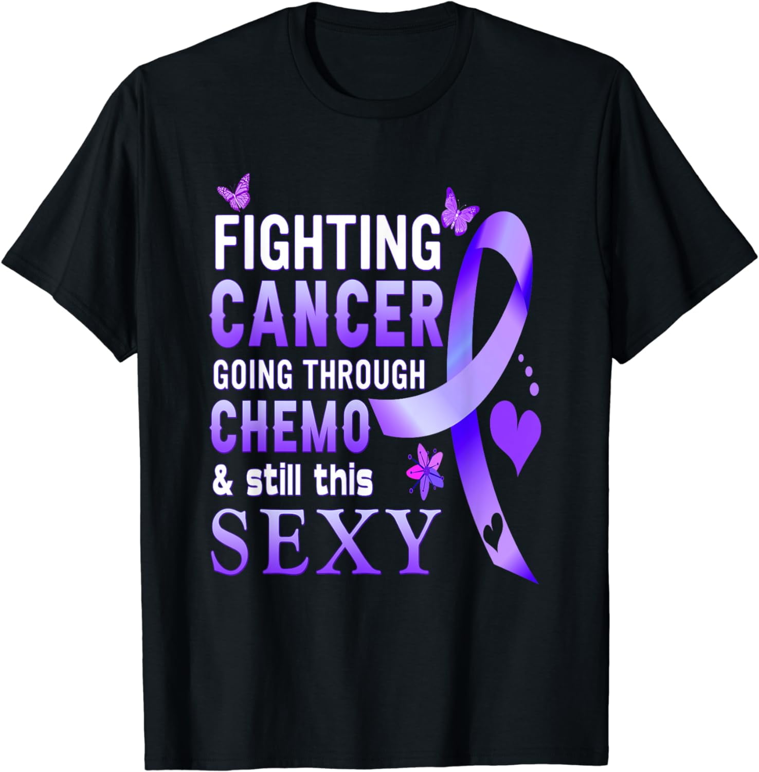 Purple Ribbon Chemo Gift Womens Fighting Cancer Survivor T-Shirt ...