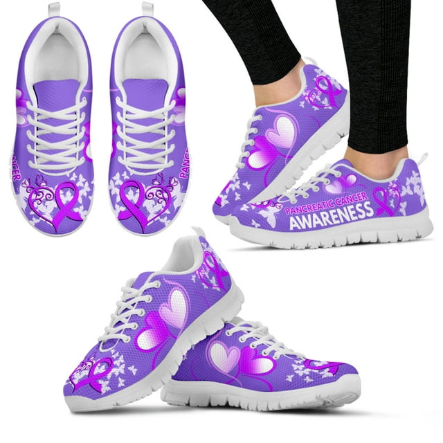 Purple Ribbon Design Women's Sneakers Pancreatic Cancer Shoes Lupus ...
