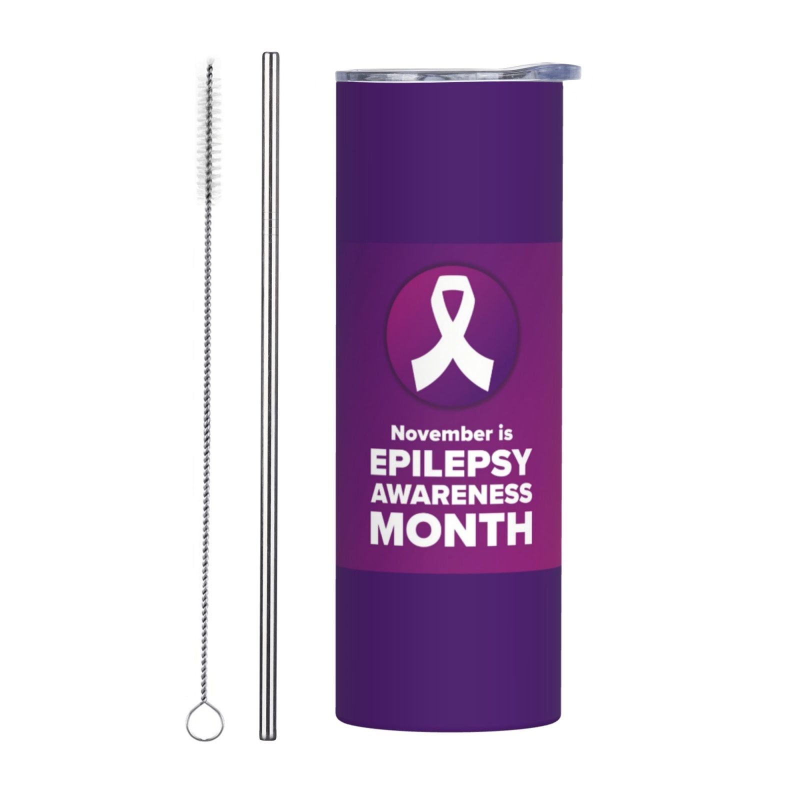 Purple Ribbon Epilepsy Awareness Month Mug 20 Oz Stainless Steel Vacuum ...