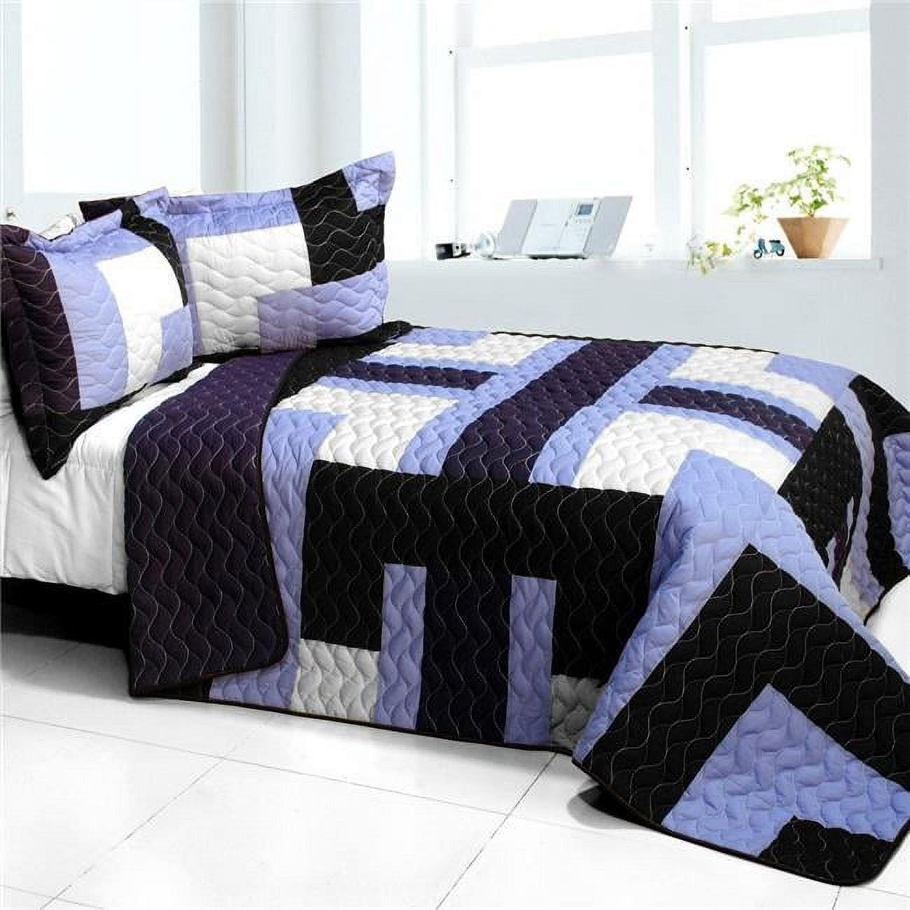 Purple Roadster - 3 Pieces Vermicelli - Quilted Patchwork Quilt Set ...