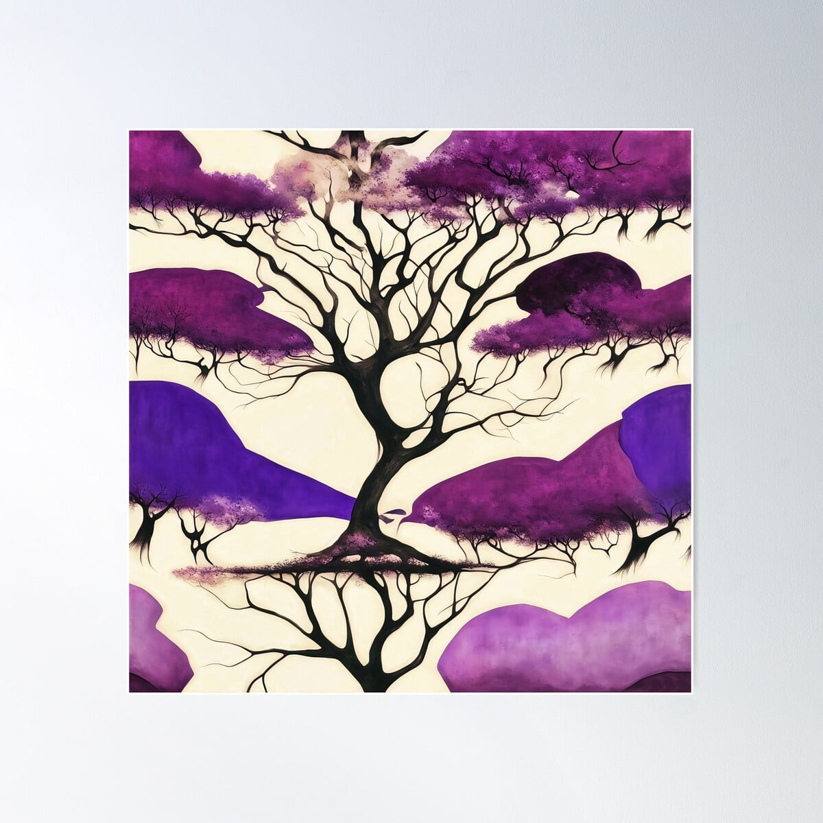 Purple Rooted Tree Poster Wall Art, Modern Wall Decor For Living Room ...