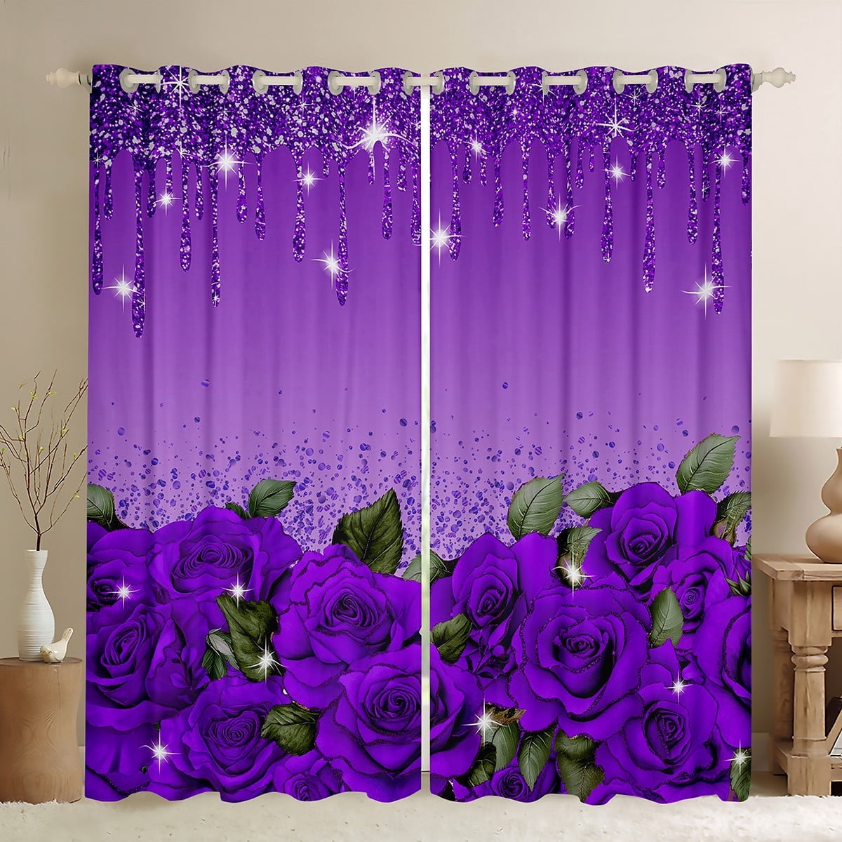 Purple Rose 30%-50% Blackout Curtains Diamond Crystal Fluid Art ...