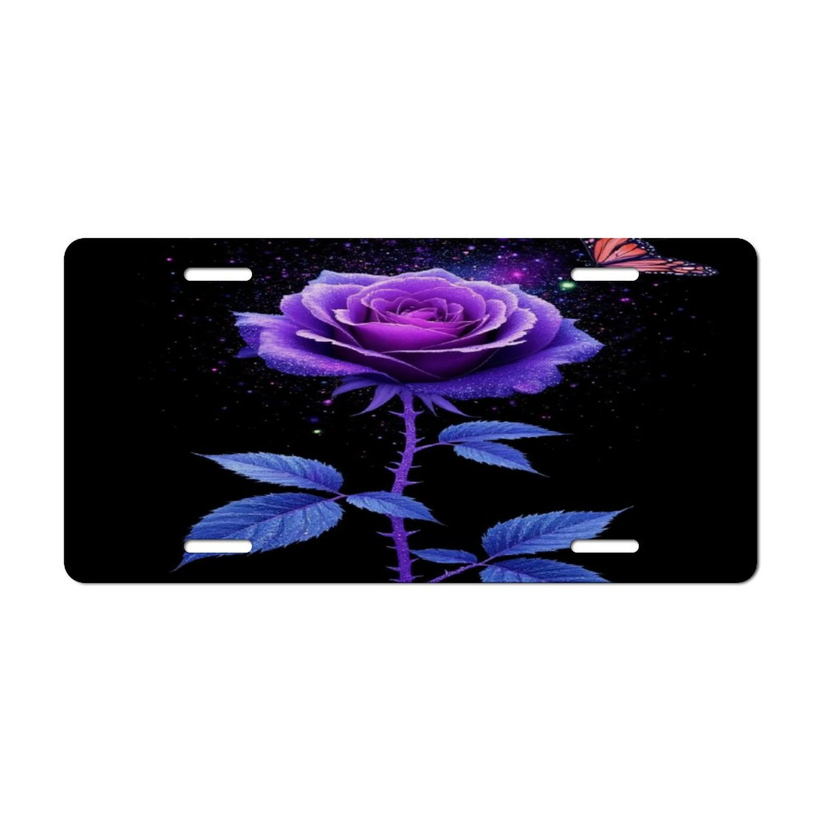 Purple Rose with Butterfly Car Decorative Front License Plate,Vanity ...