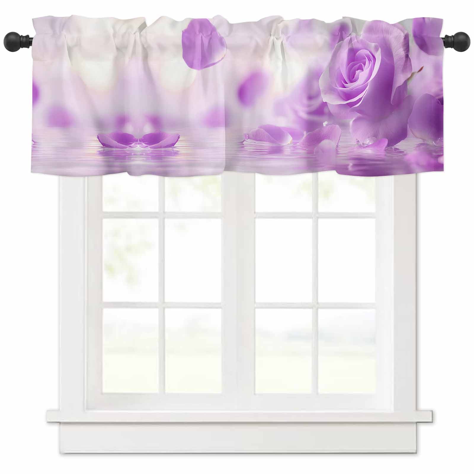 Purple Rose Fantasy Valances for Windows Farmhouse Kitchen Curtains ...