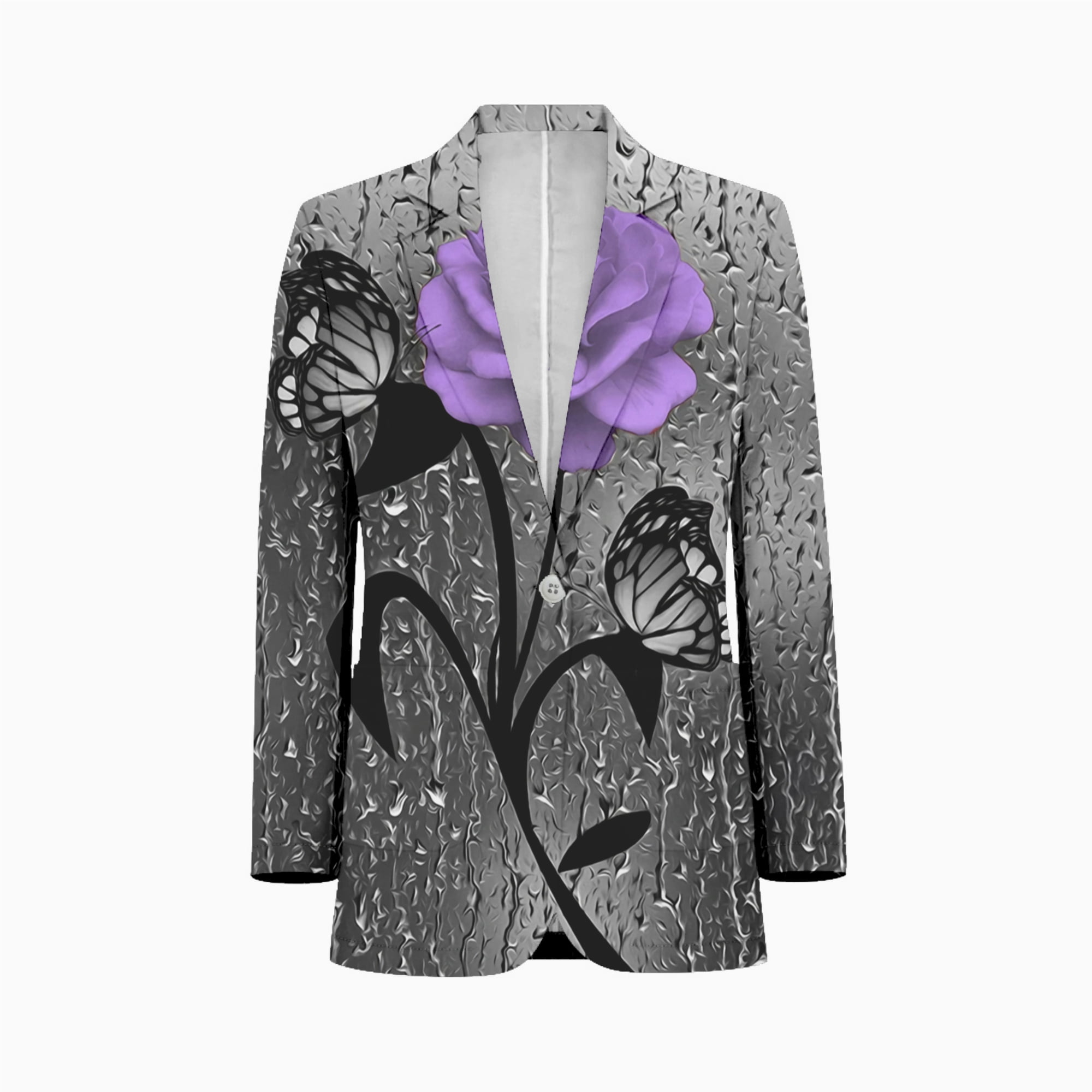 Purple Rose Floral Flowers Mens Suits Shawl Collar Slim Fit Suit Mens ...