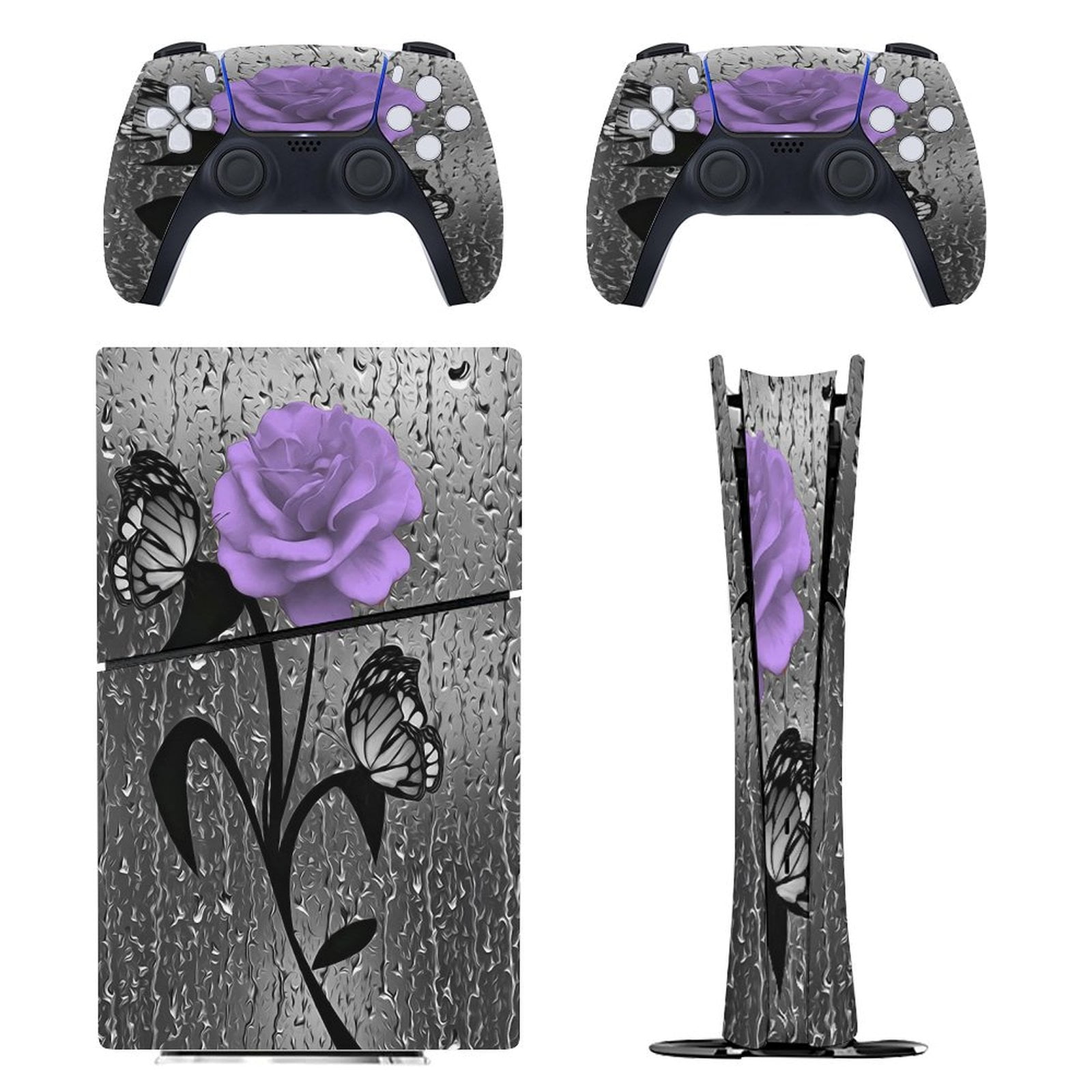 Purple Rose Floral Flowers PS5/PS5 Pro/PS5 Slim Digital Disc Skin ...