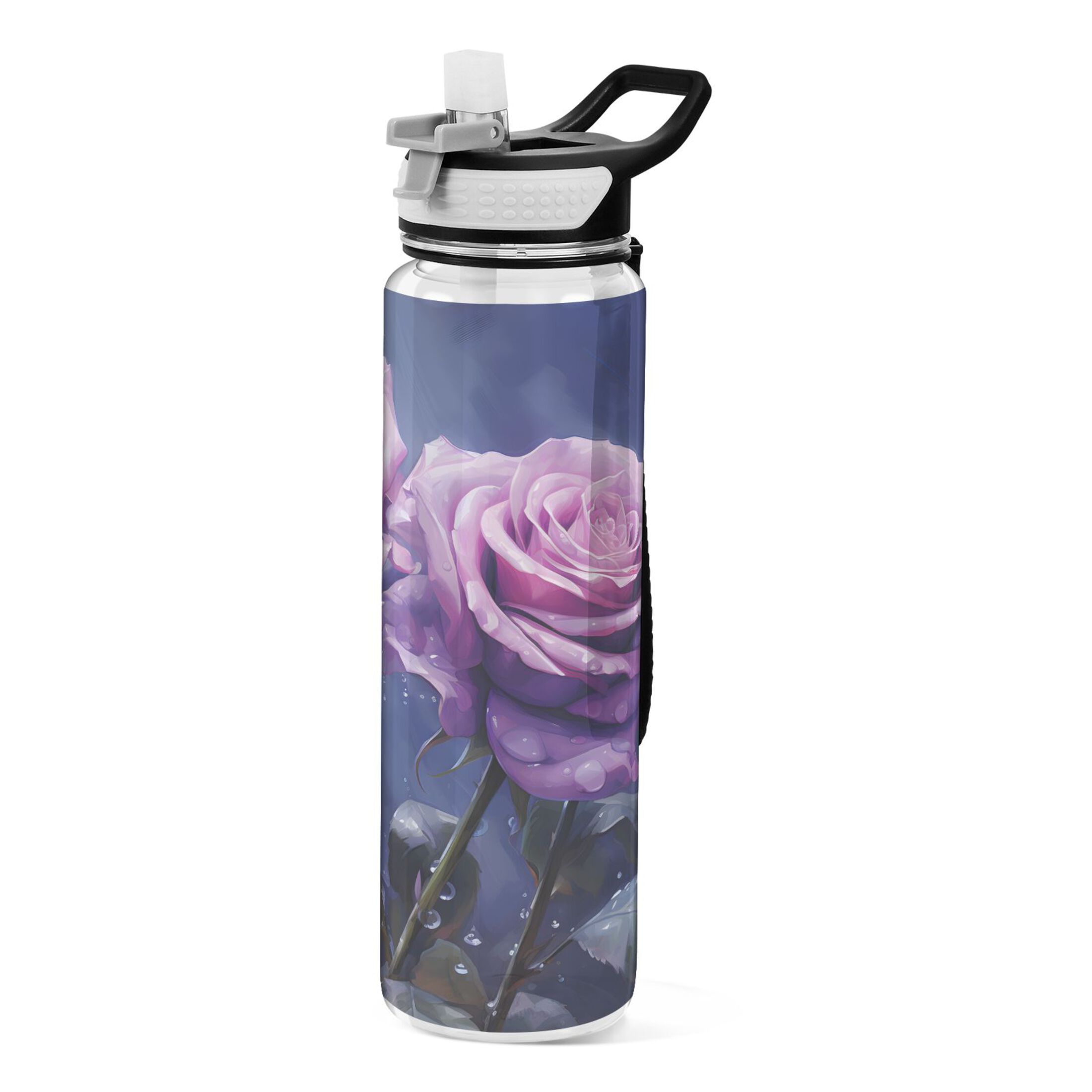 Purple Rose Flower 32oz Sports Water Bottles Leakproof Tritan Bottle with Straw BPA Free Clear ...