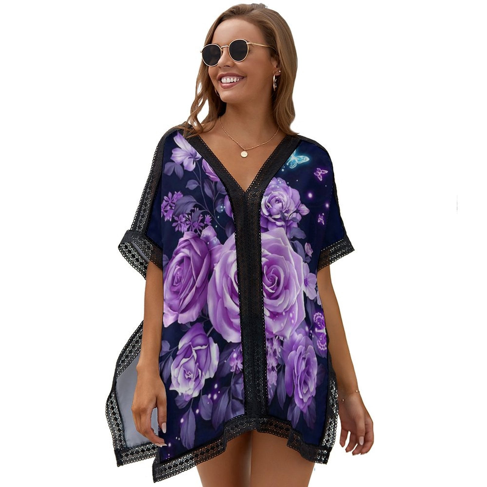 Purple Rose Flower Women's Swimsuit Coverup Summer Beach Cover Up ...