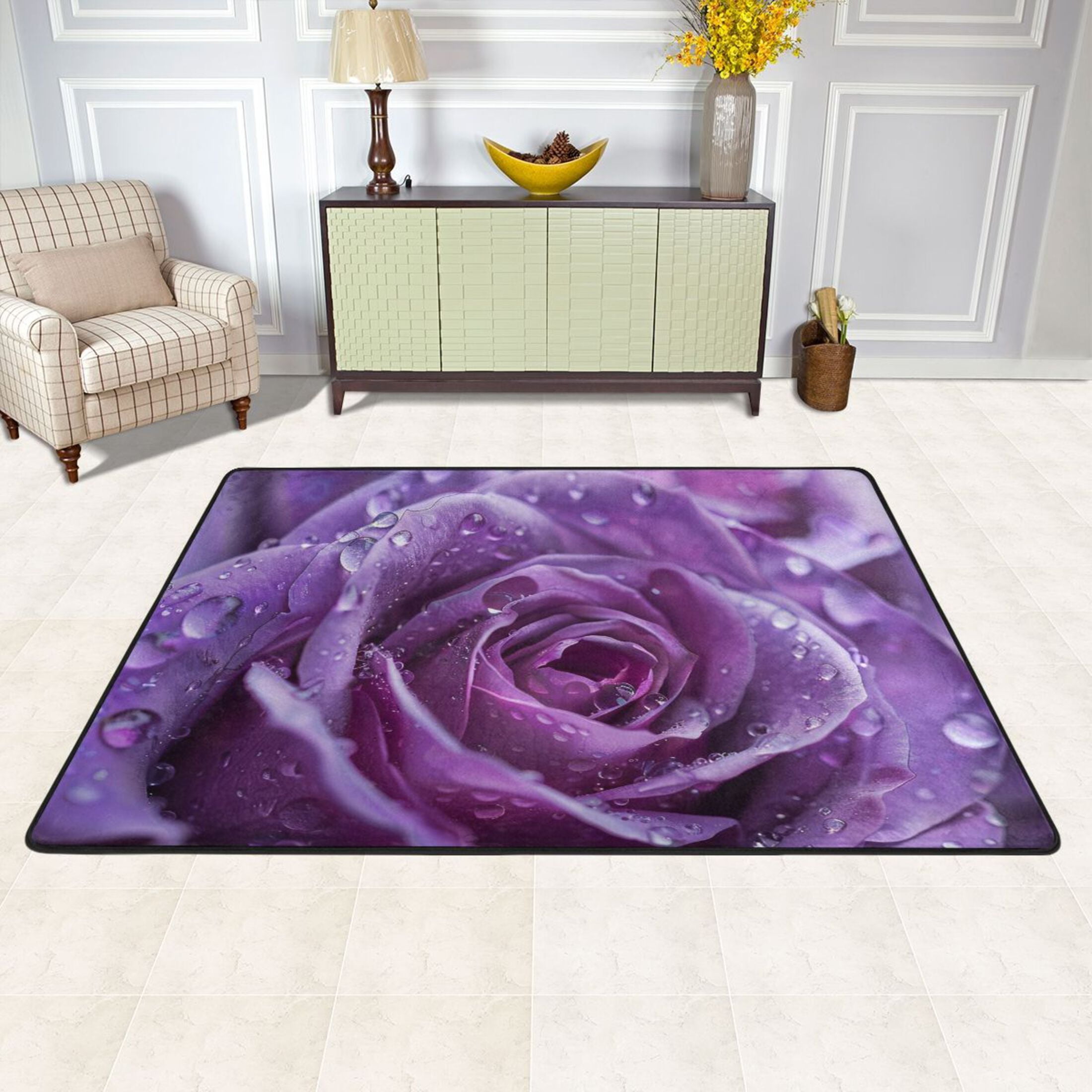 Purple Rose Flowers Area Floor Mats 72" x 48" Soft Non-Slip Large Rugs ...