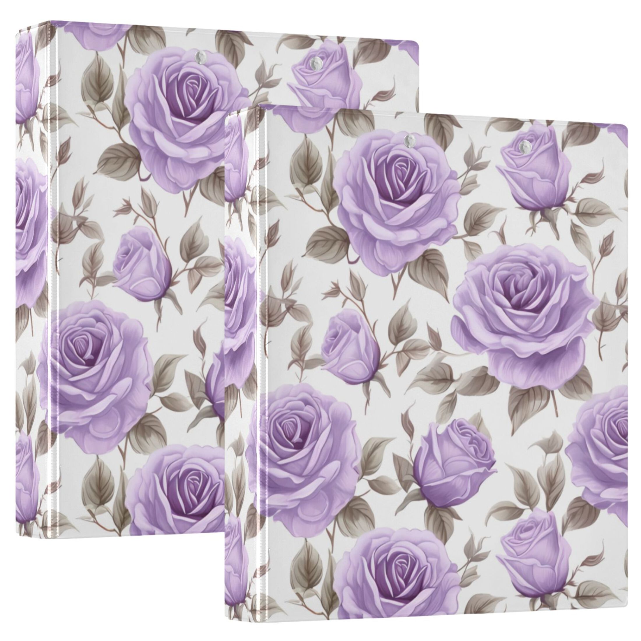 Purple Rose Flowers Hardcover 3 Ring Binder 1.5 inch Round Rings with ...