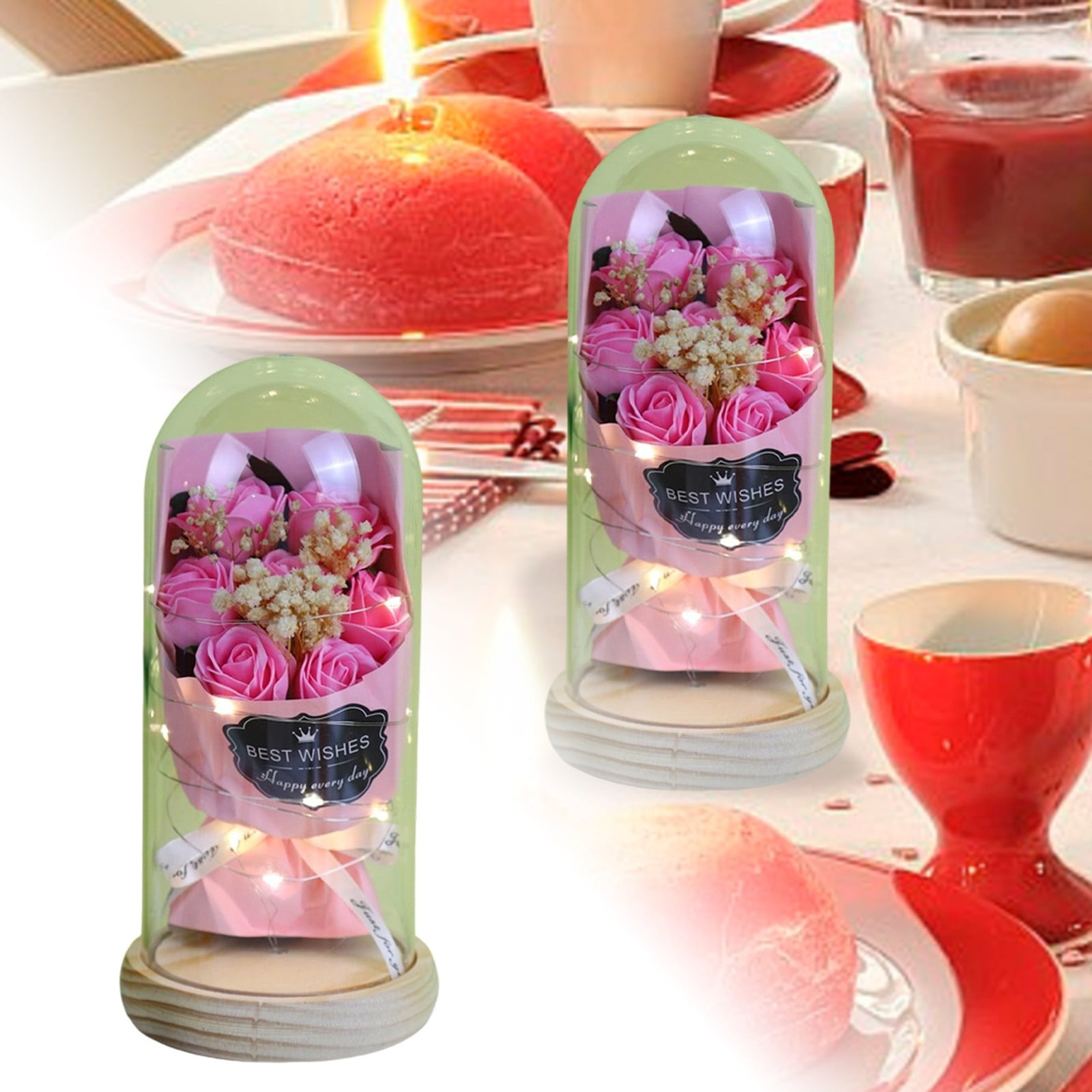 Purple Rose in Glass Dome Night Light, 1 Count, Lighted Flower Gift ...
