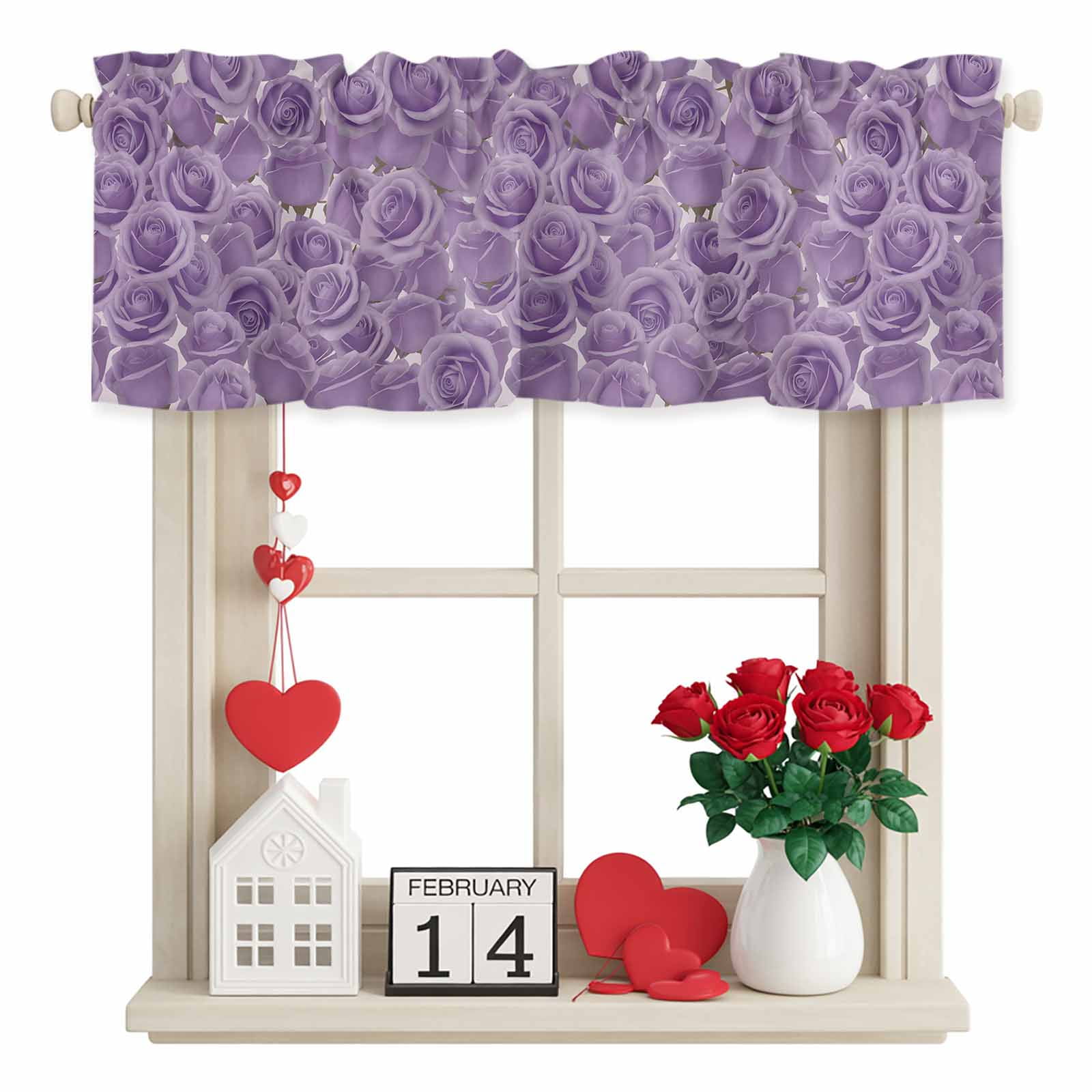 Purple Rose Valance Curtain for Windows Valentine's Day Rod Pocket ...