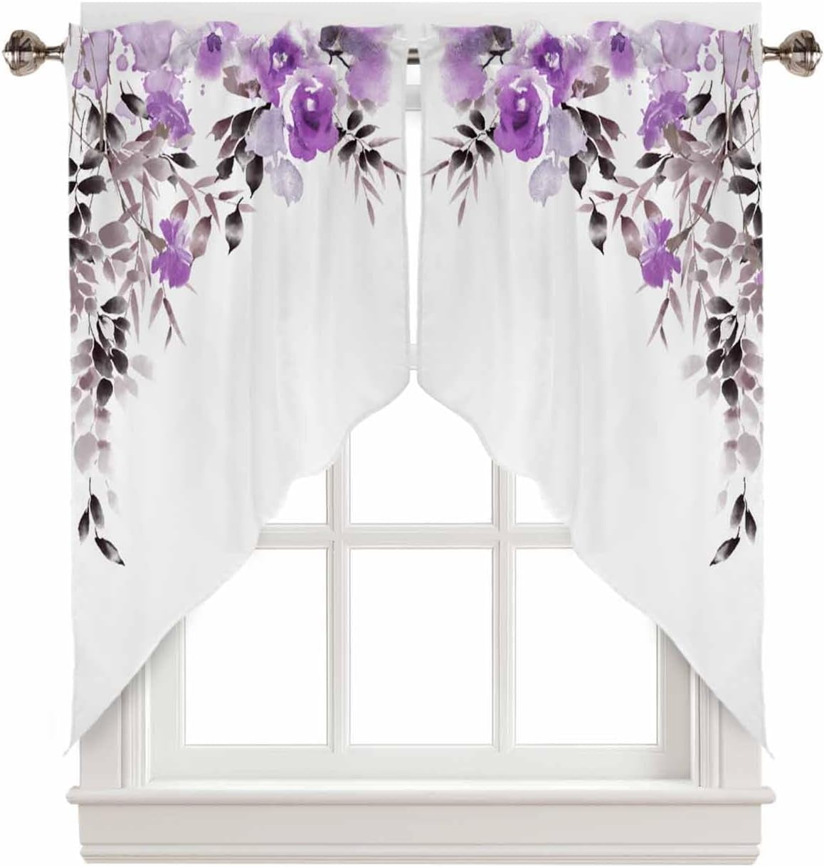Purple Rose Valentines Day Swag Valances For Windows Rod Pocket Kitchen ...