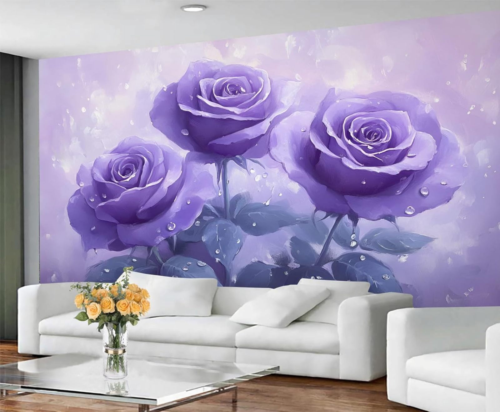 Purple Rose Wall Mural - Elegance Flower Murals For Living Room Bedroom ...