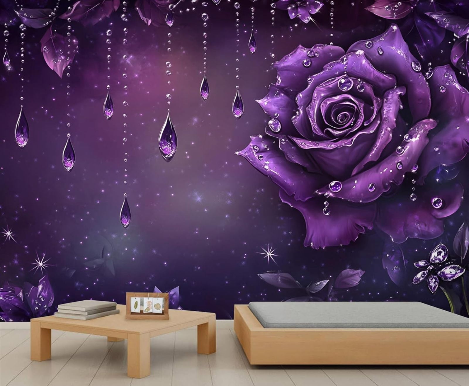 Purple Rose Wall Mural- European Style Wall Murals For Living Room ...