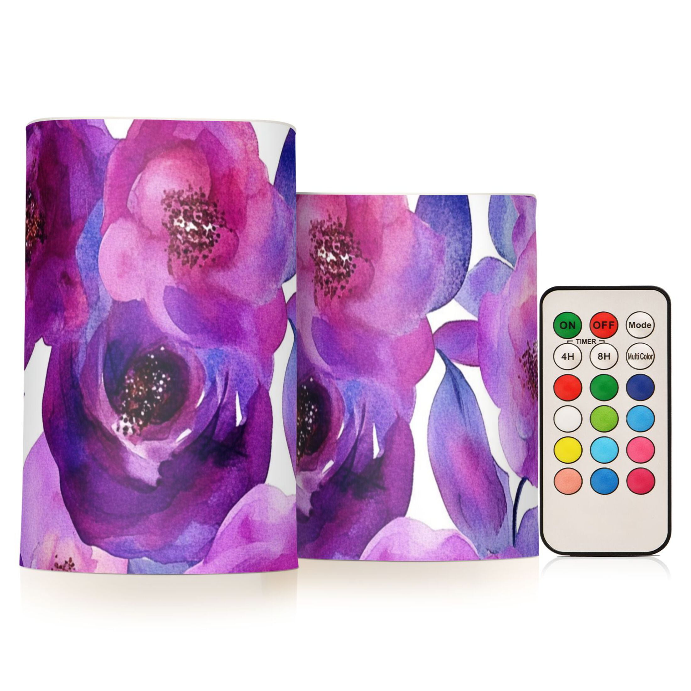 Purple Rose Watercolor Flickering Flameless Candles Battery Operated ...