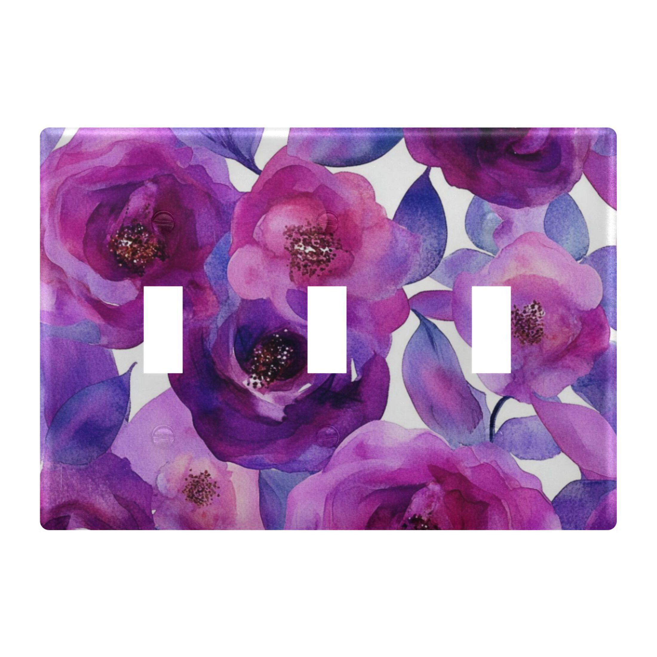 Purple Rose Watercolor Light Switch Cover Decorative 3 Gang Wall Plate ...