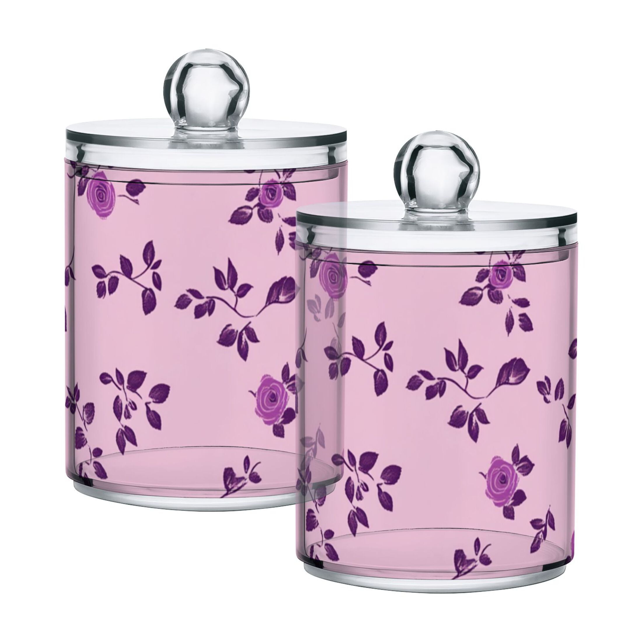 Purple Rosebuds Leaves Translucent Plastic Cans Storage Canisters with ...