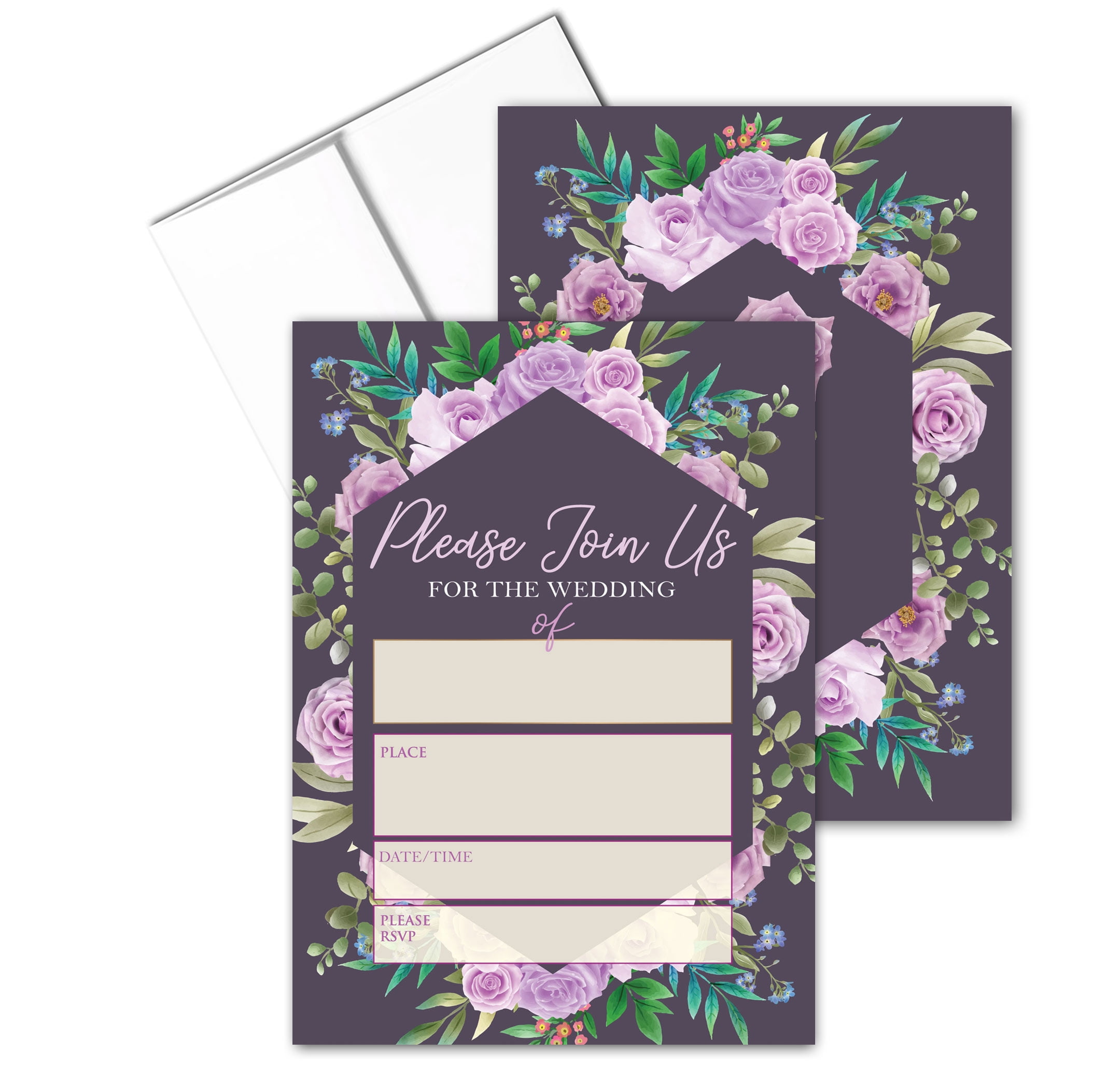 "Stonehouse Collection Purple Roses Party Invitations, 25 Invites with ...