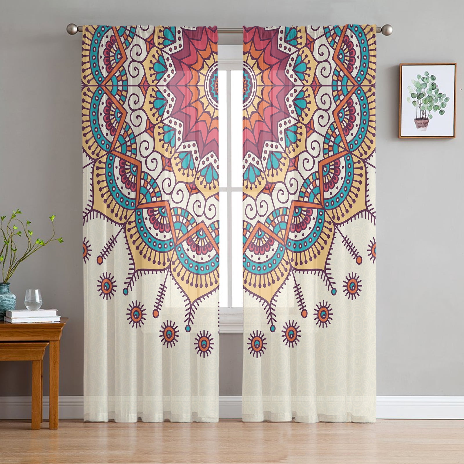 Purple Round Flowers Tulle Curtain For Living Room Bedroom Modern Sheer ...