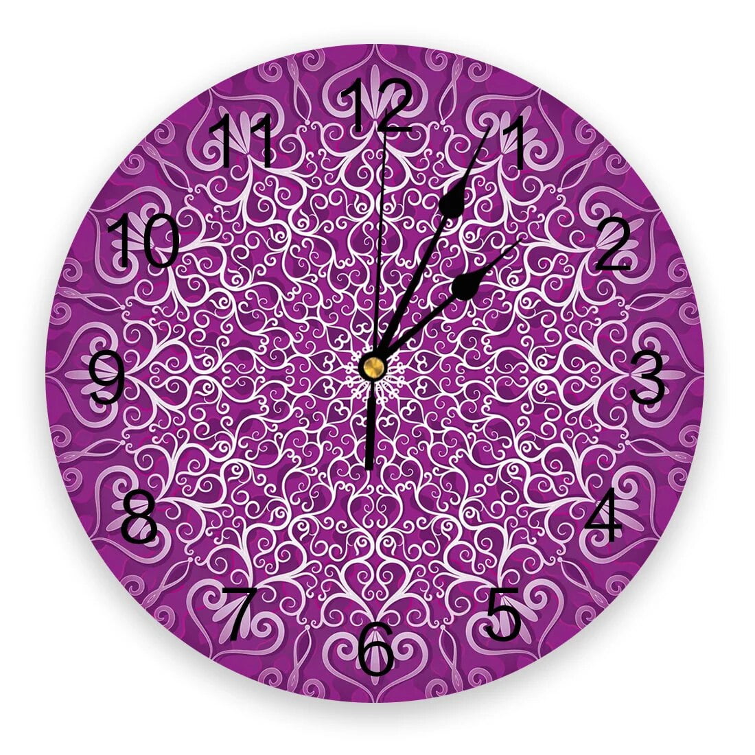 Purple Round Flowers Wall Clock Home Decor Bedroom Silent Oclock Watch ...