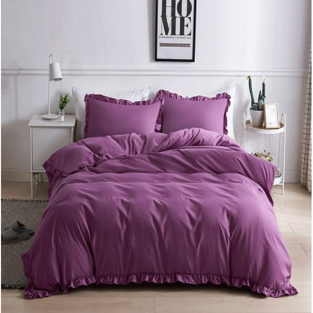 Twin Size Purple Ruffle Duvet Set, Vintage Fringe Comforter, Farmhouse ...