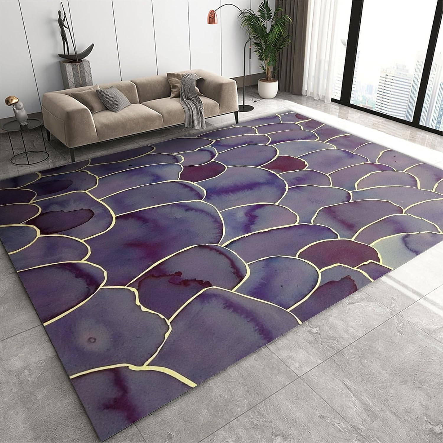 Purple Scales Area Rugs Gold Stripes Geometry Rugs Ink Graffiti ...
