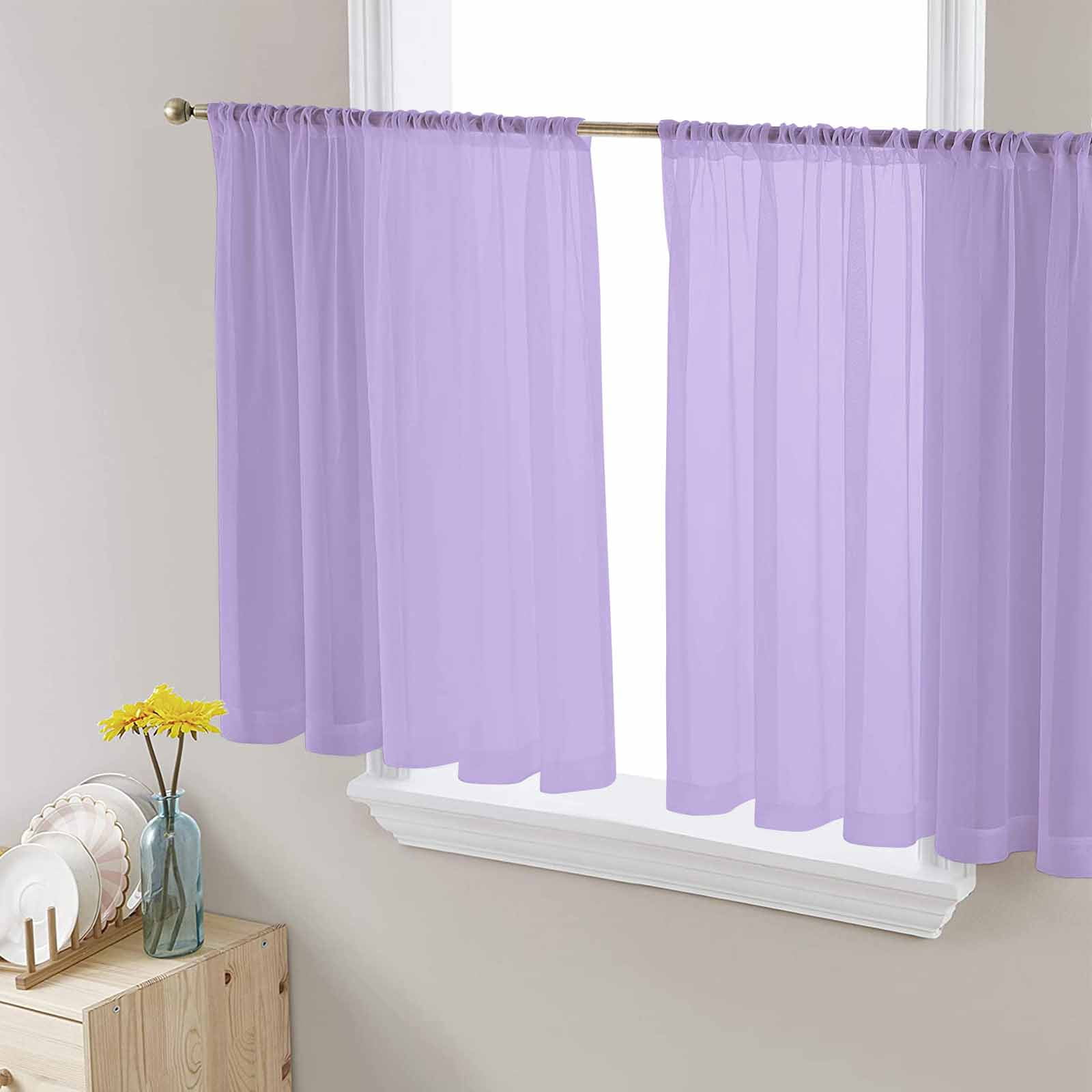Purple Semi Sheer Curtains 45 Inch Length 2 Panels Set, Modern Pure ...