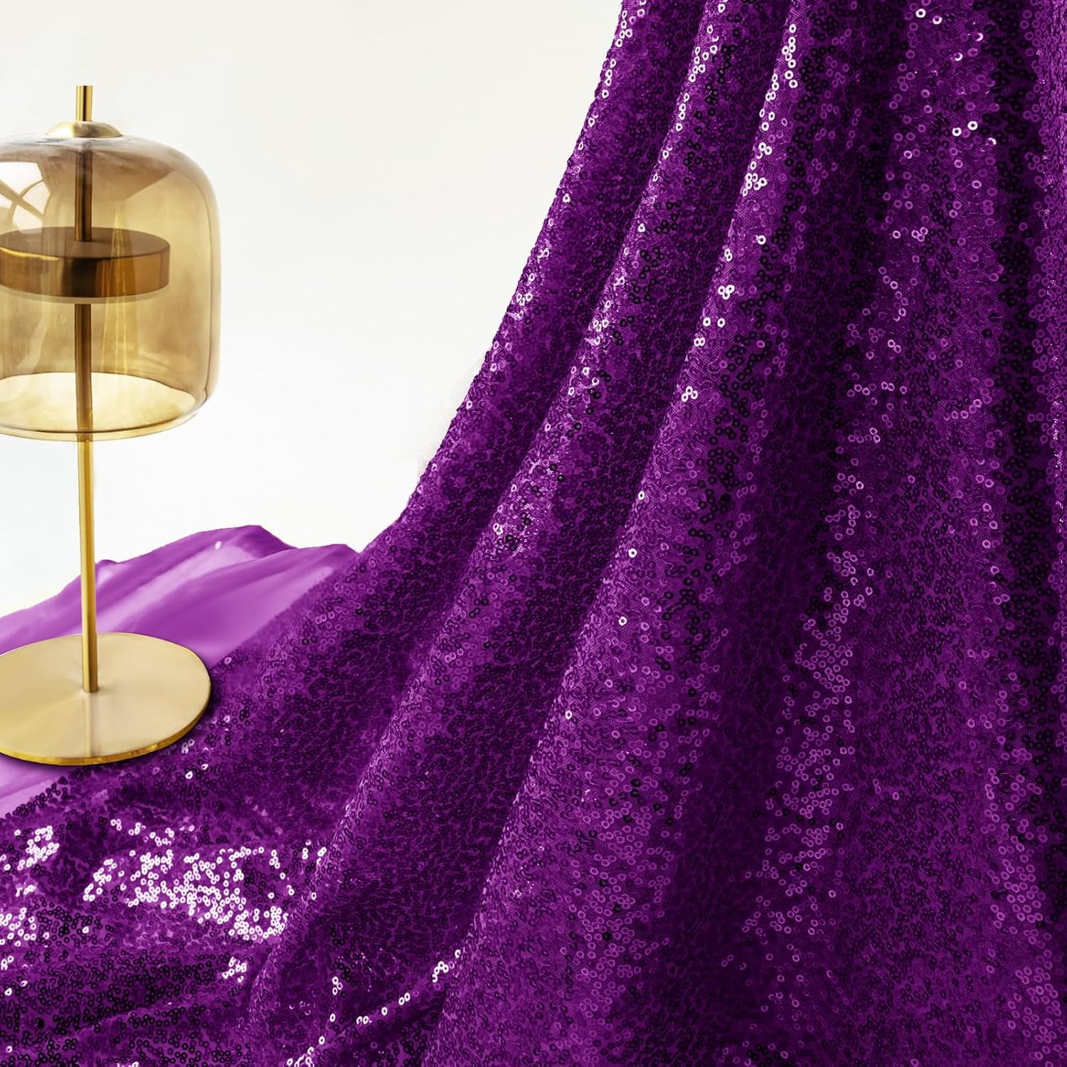 Purple Sequin Fabric by The Yard, 3 Feet 1 Yard Sparkly Glitter Sequins ...