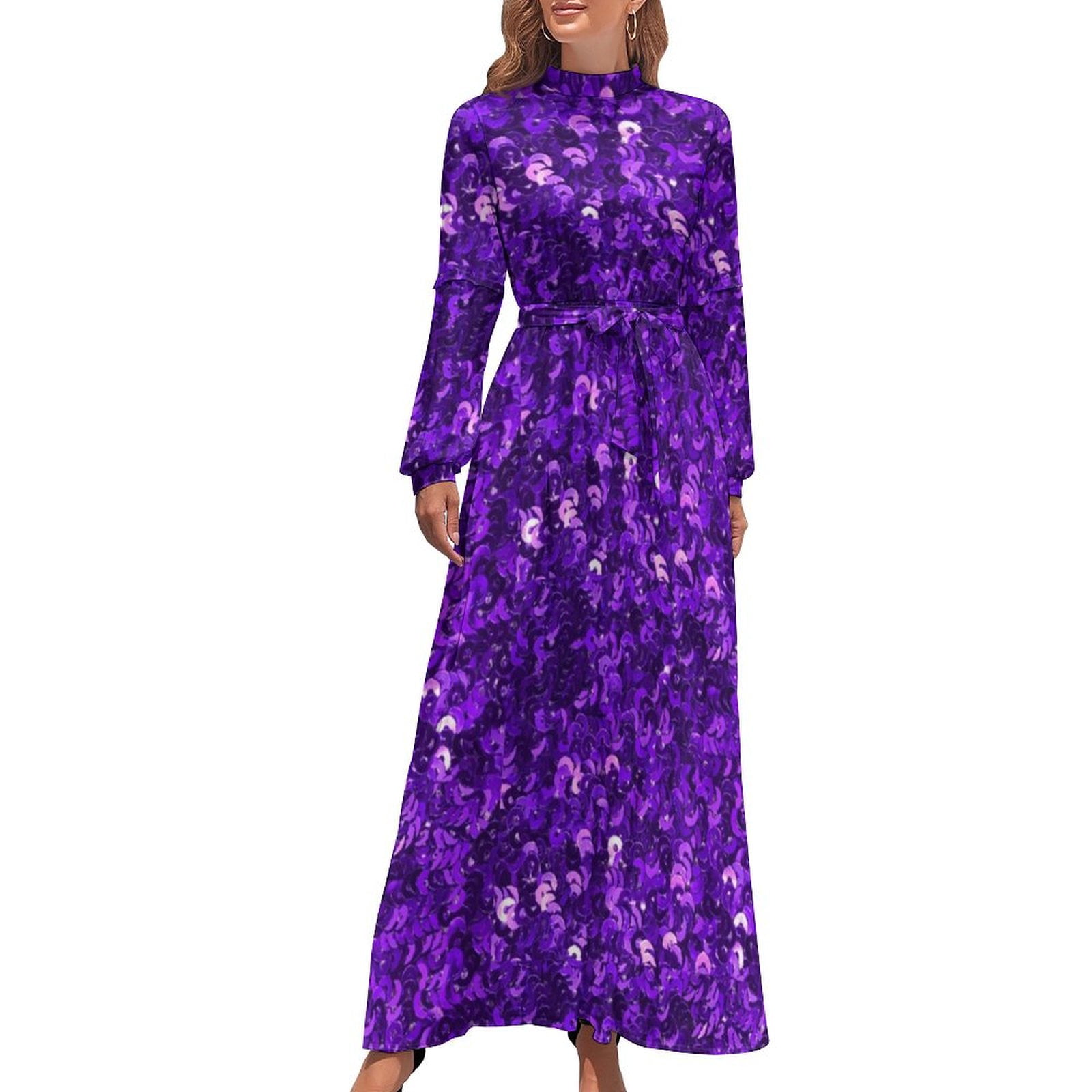 Purple Sequin Print Long Dress dresses for woman dresses for prom dress ...